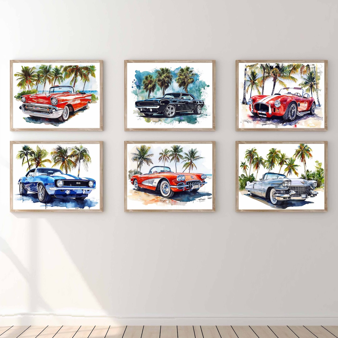 Classic Car Prints Palm Trees Vintage Car Printable Artwork 6 Muscle ...