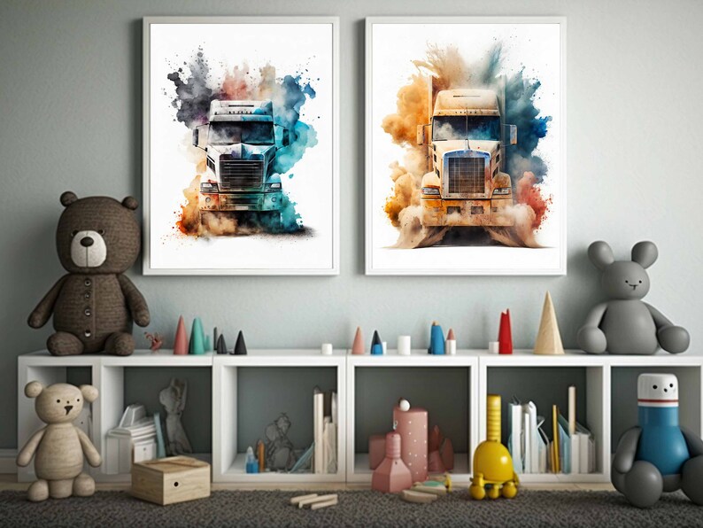 Truck Prints Watercolor Semi Truck Wall Art Printable Big Rig Poster ...