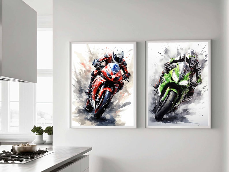Motorbike Prints Motorcycle Wall Art Gifts for Bikers Boys Bedroom ...