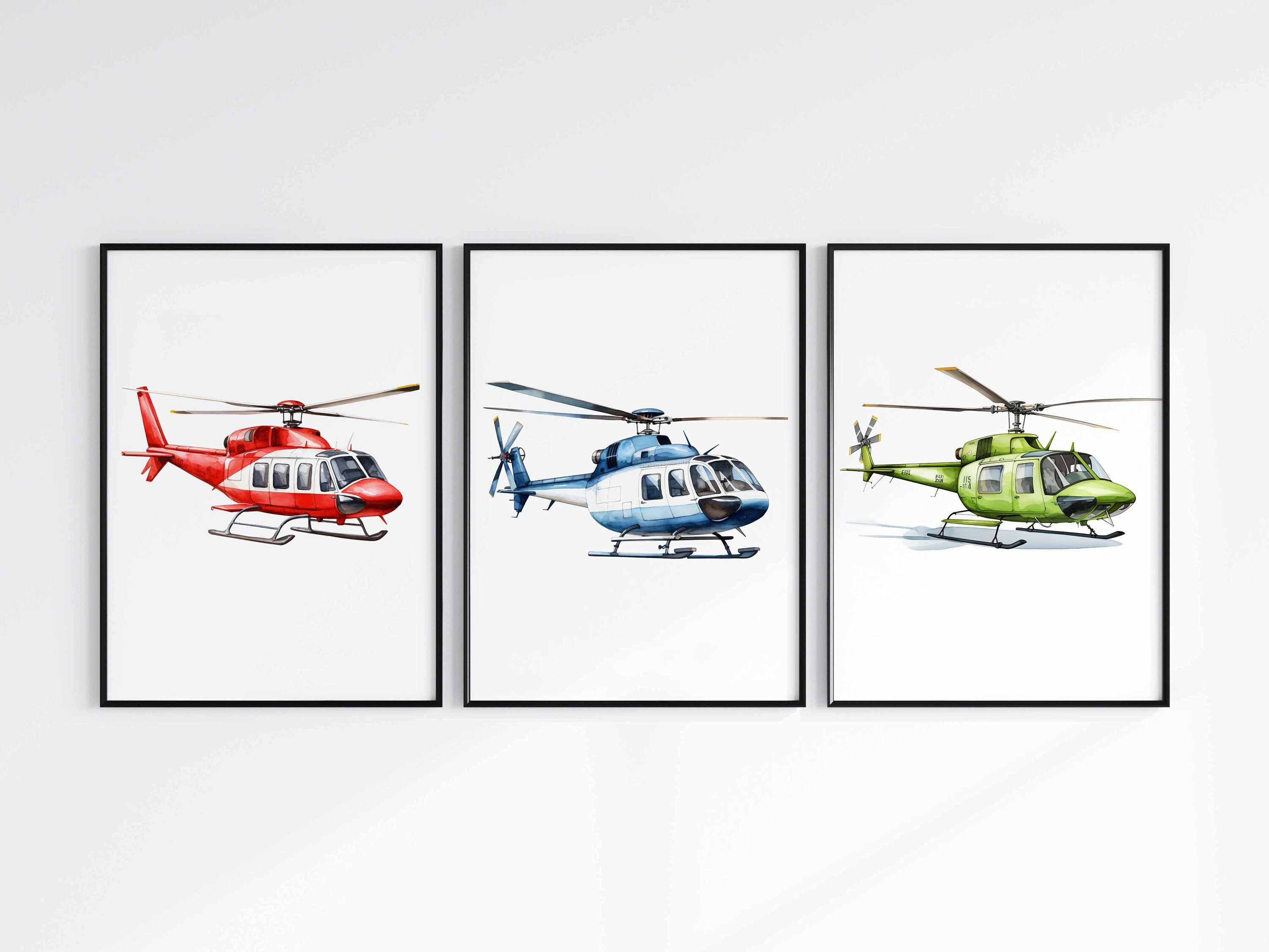Helicopter Print Watercolor Nursery Printable Kids Wall Art Child Room ...