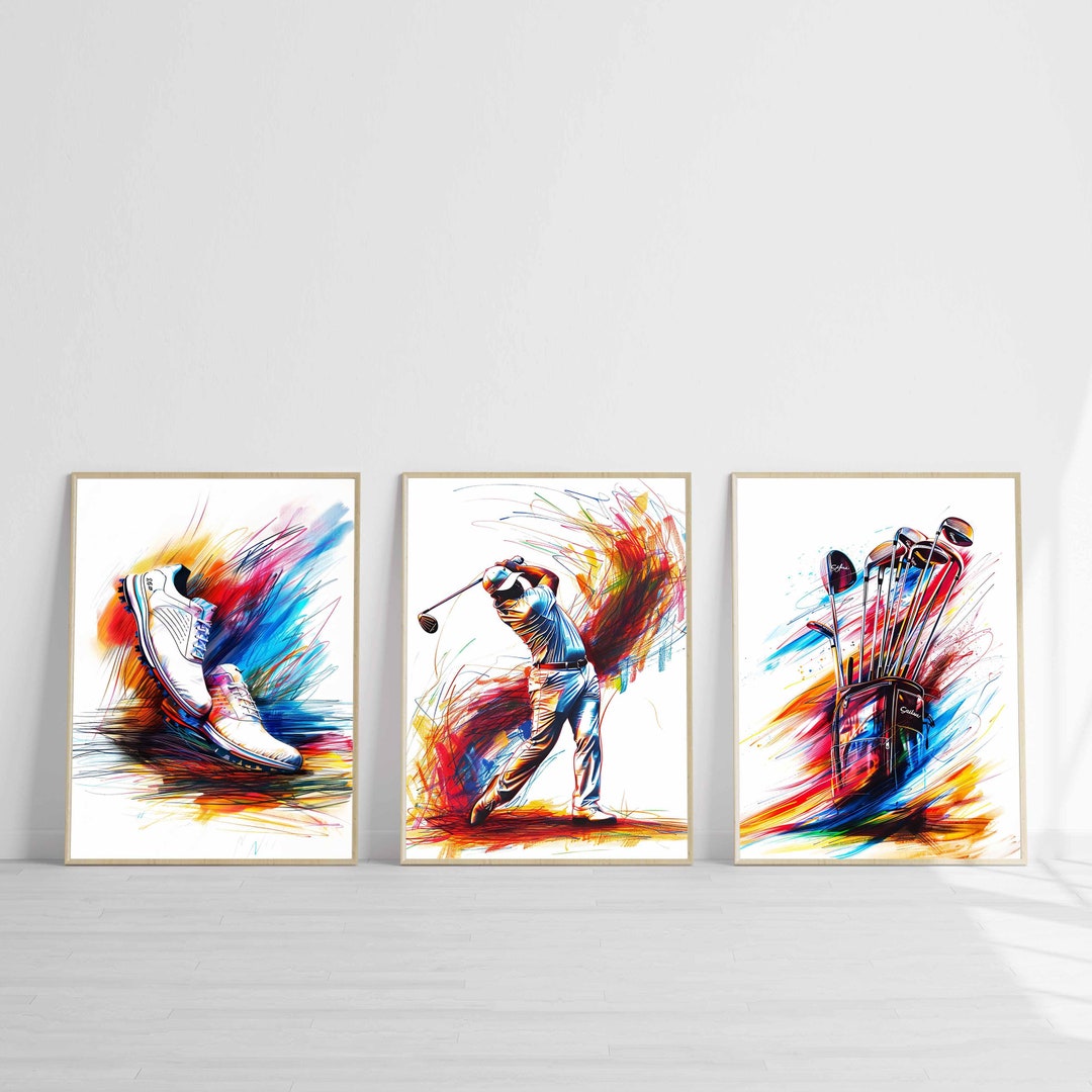 Golf Wall Art Golf Prints Set of 3 Home Decor Watercolor Golf Poster ...