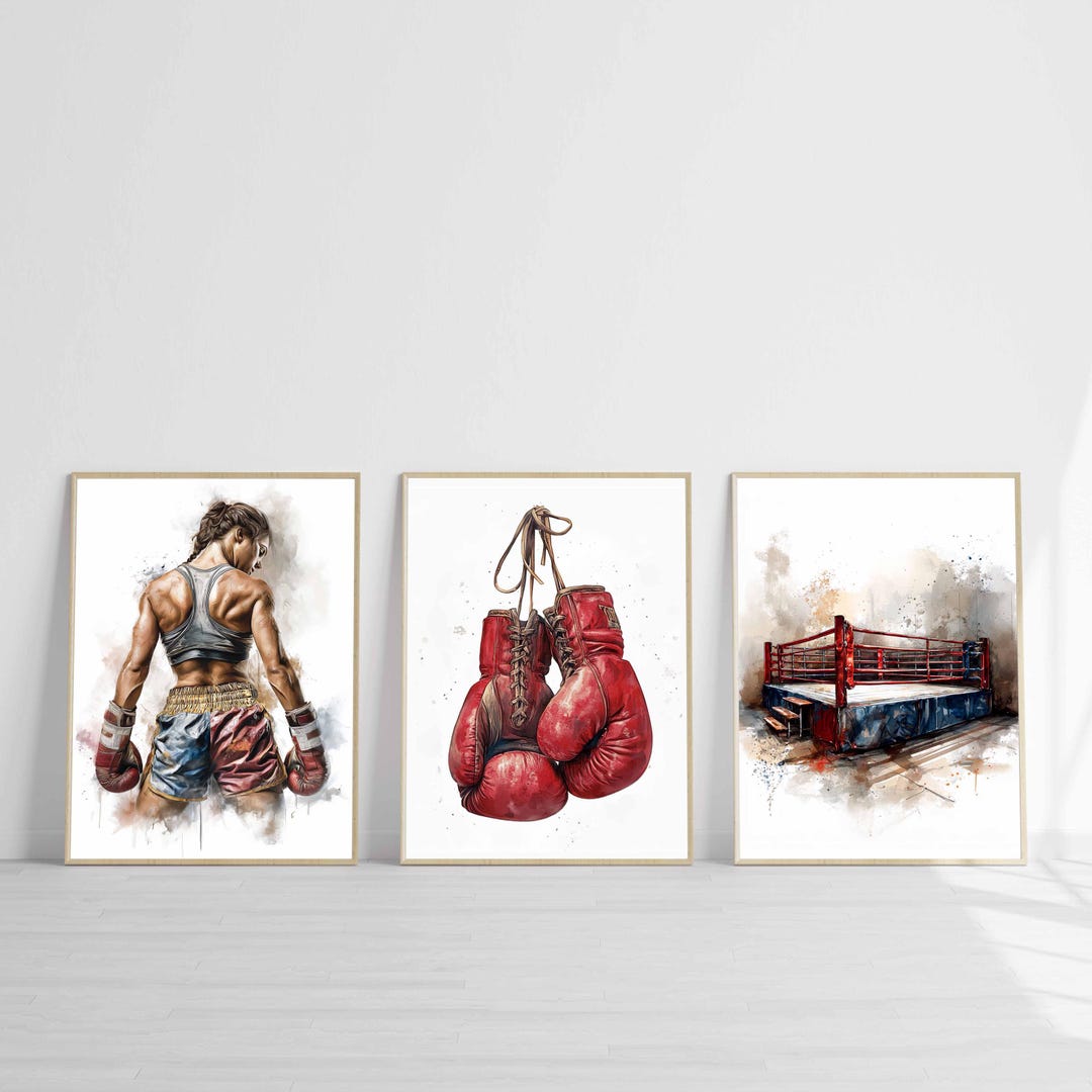 Female Boxing Print Watercolor Art Set of 3 Fight Training Wall Decor ...