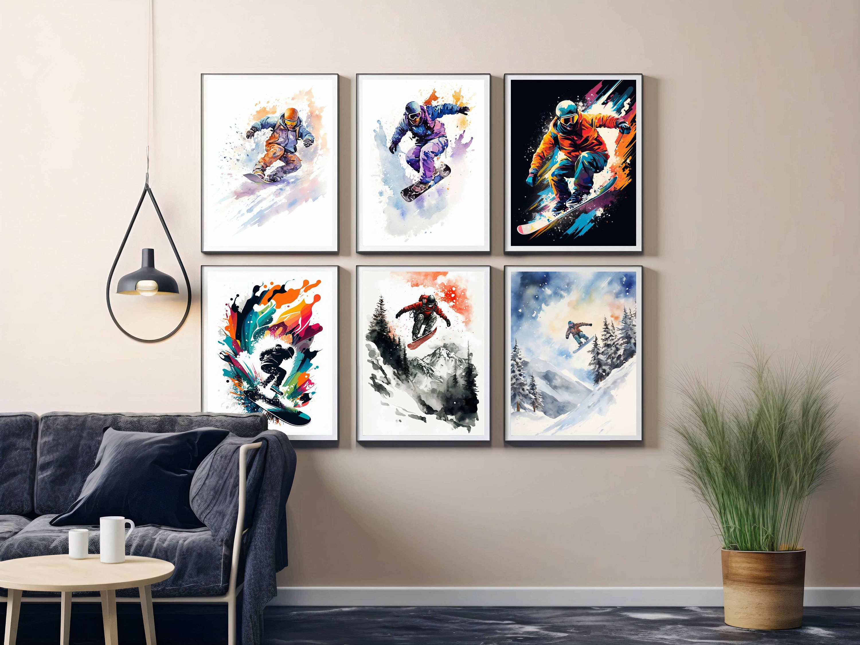 Snowboard Print Wall Art Set of 6 Winter Sport Printable Downhill ...