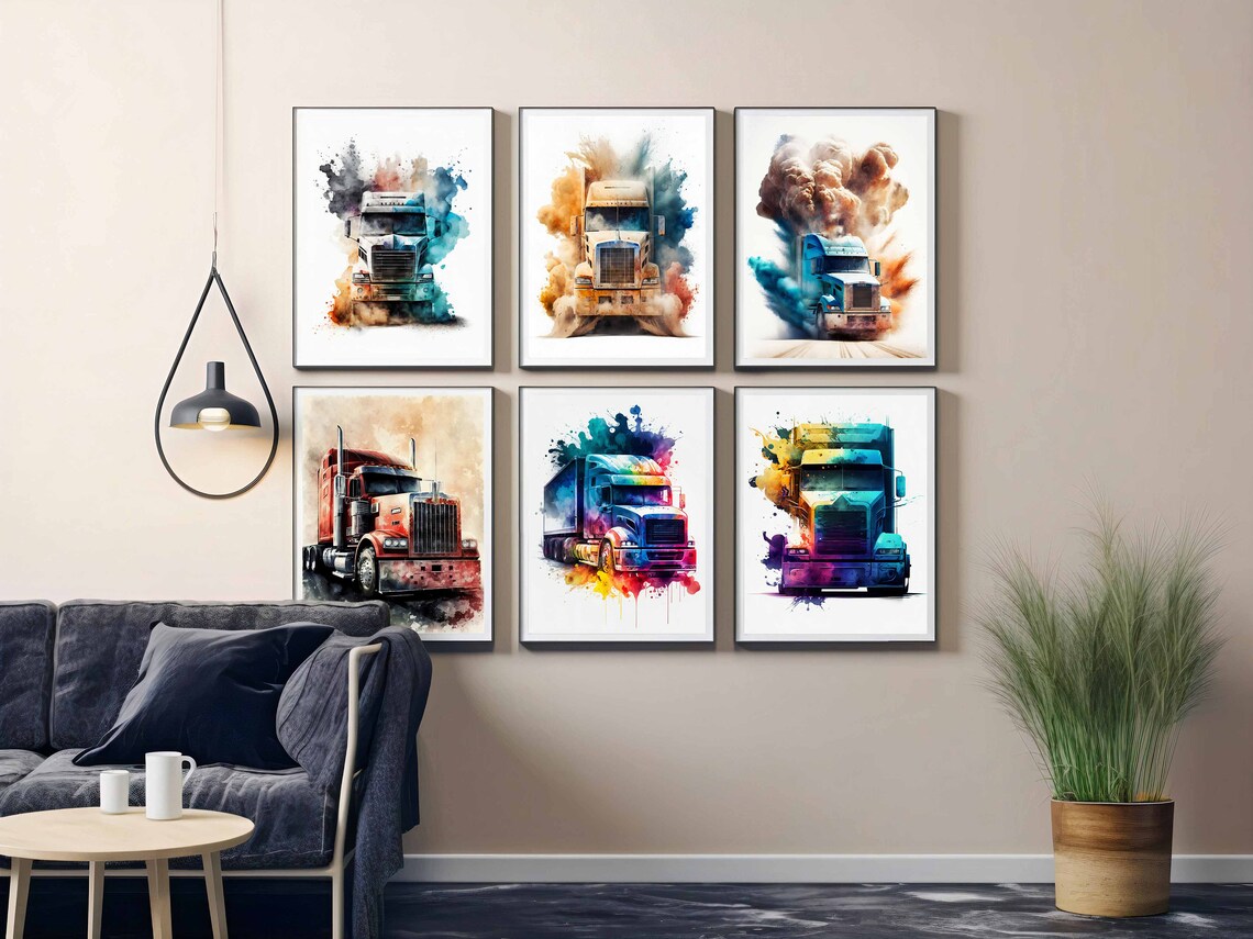 Truck Prints Watercolor Semi Truck Wall Art Printable Big Rig - Etsy