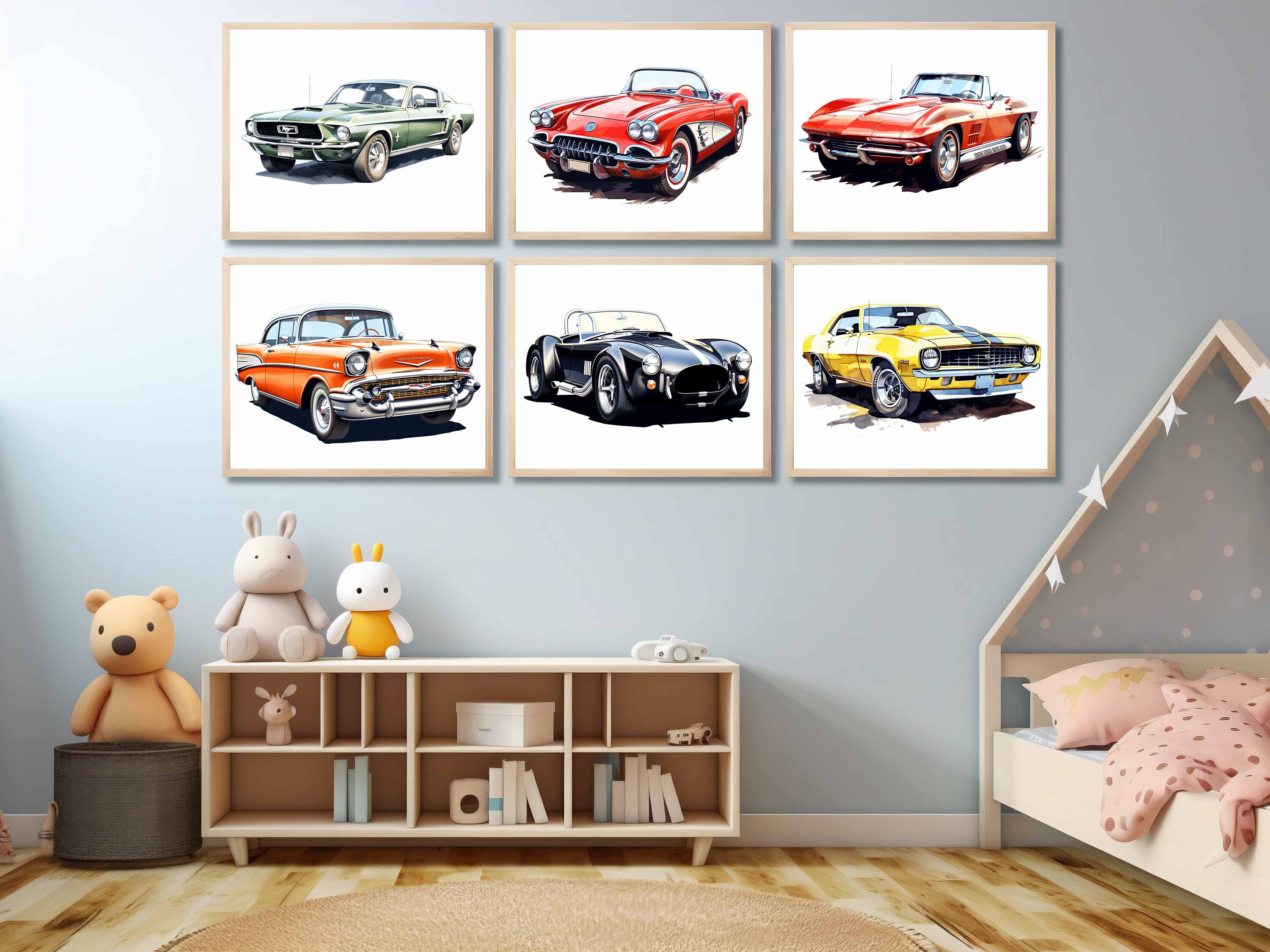 Classic Car Prints Vintage Car Printable Artwork 6 Muscle Car Bundle ...