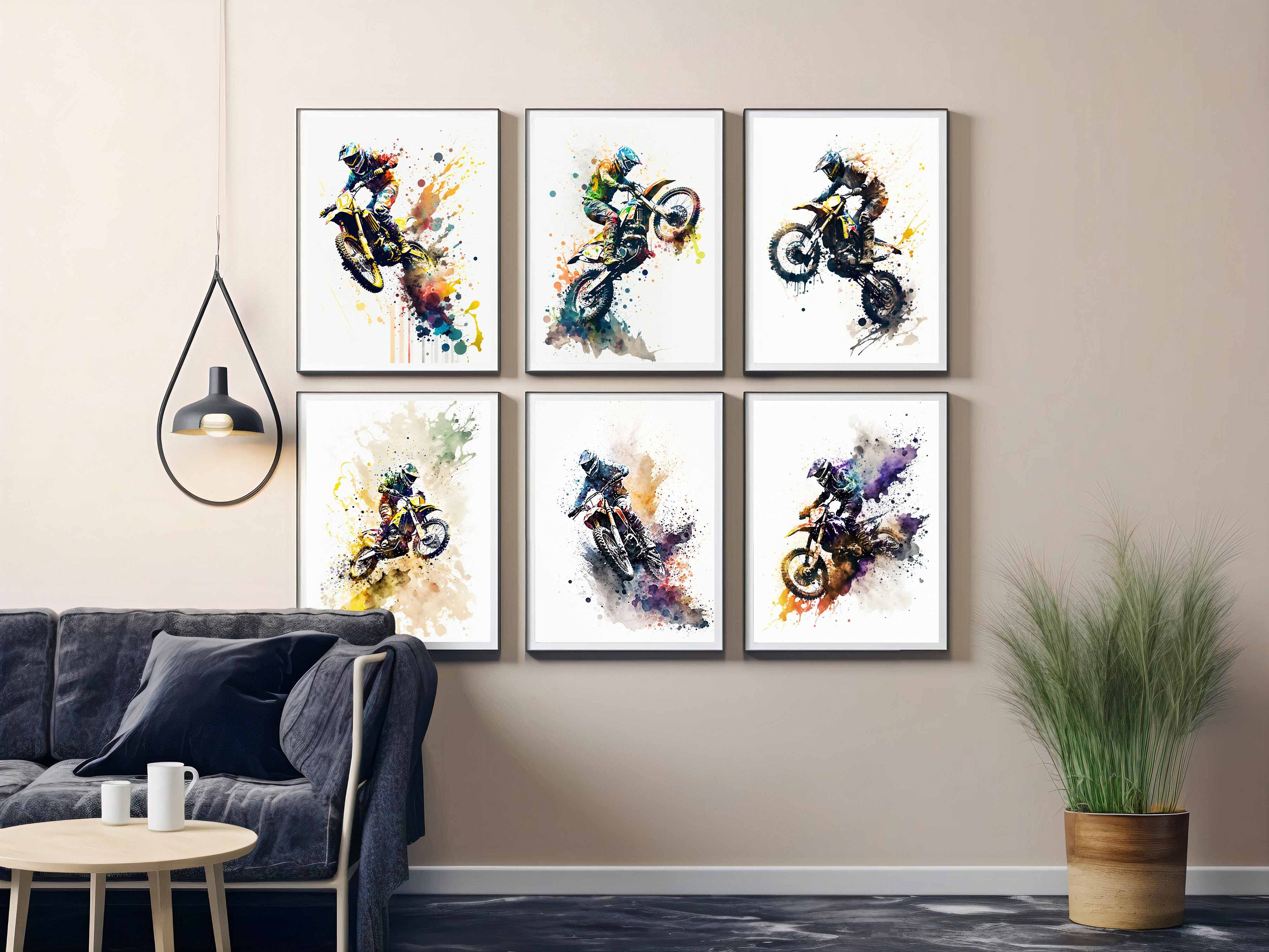 Motocross Wall Art Set of 6 Prints Watercolor Dirt Bike Poster ...
