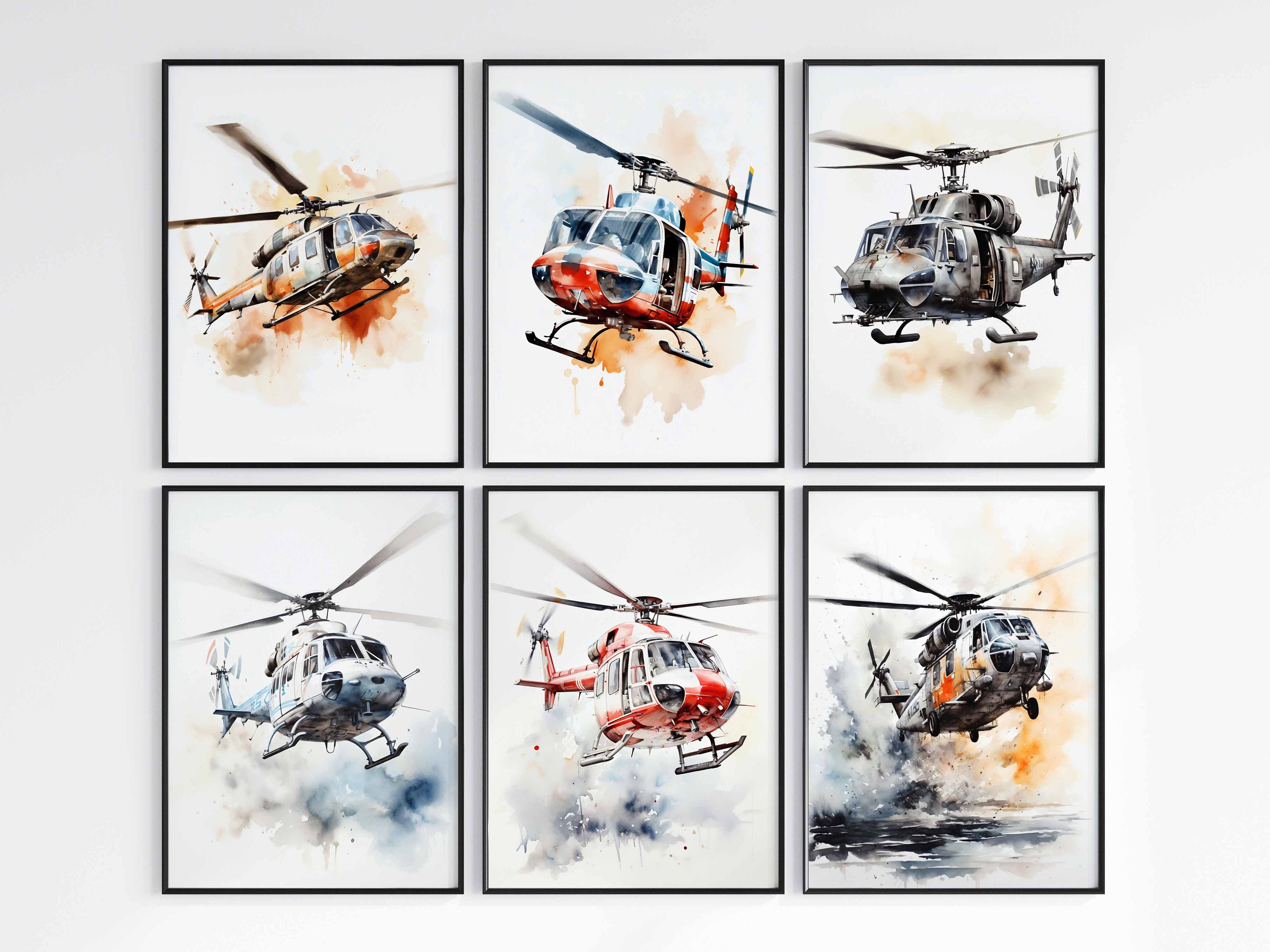 Helicopter Print Aircraft Watercolor Printable Kids Helicopter Wall Art ...