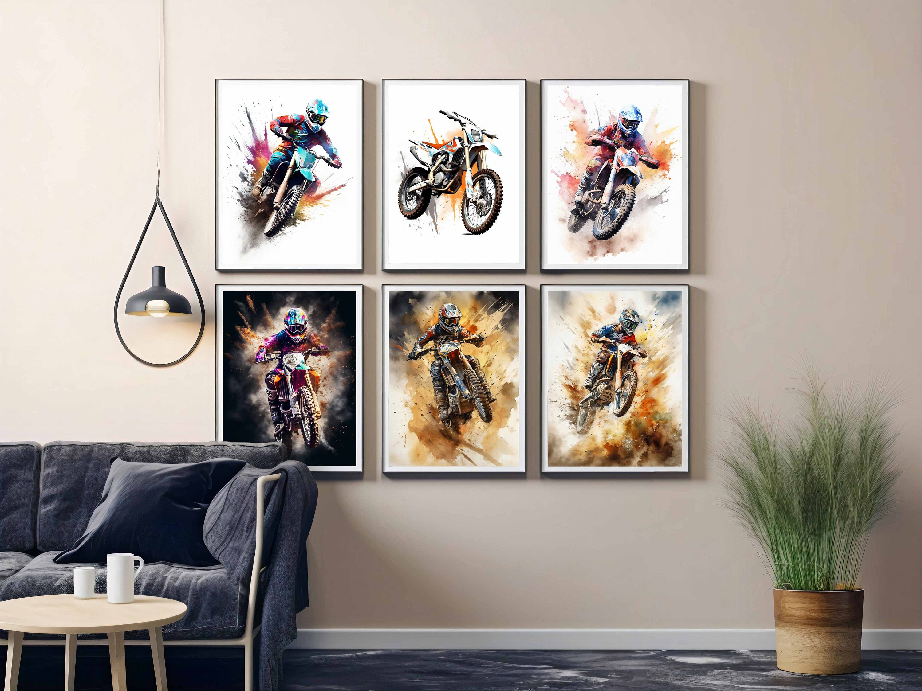 Motocross Prints Set of 6 Watercolor Impressionism Dirt Bike Printable ...