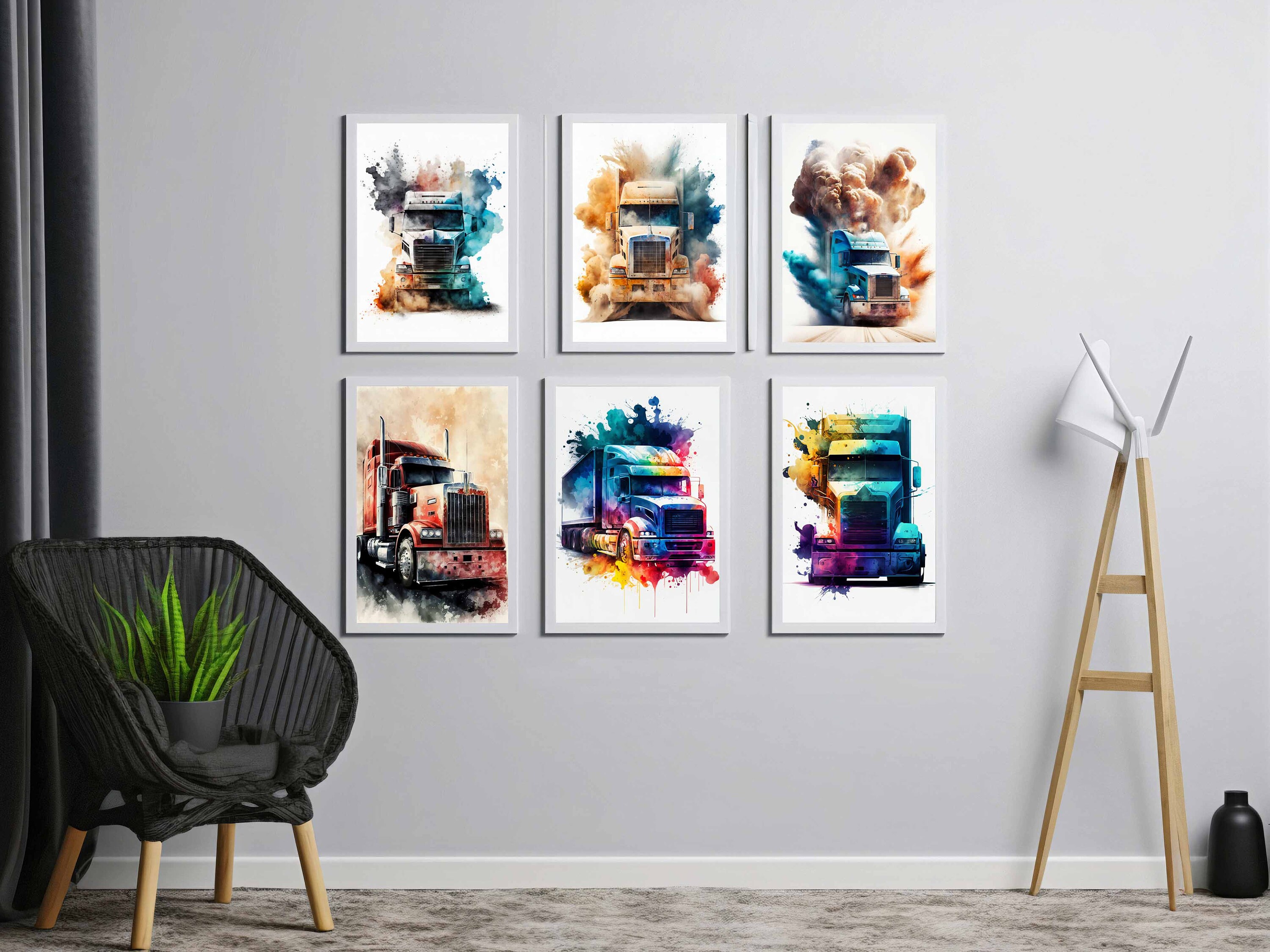 Truck Prints Watercolor Semi Truck Wall Art Printable Big Rig - Etsy