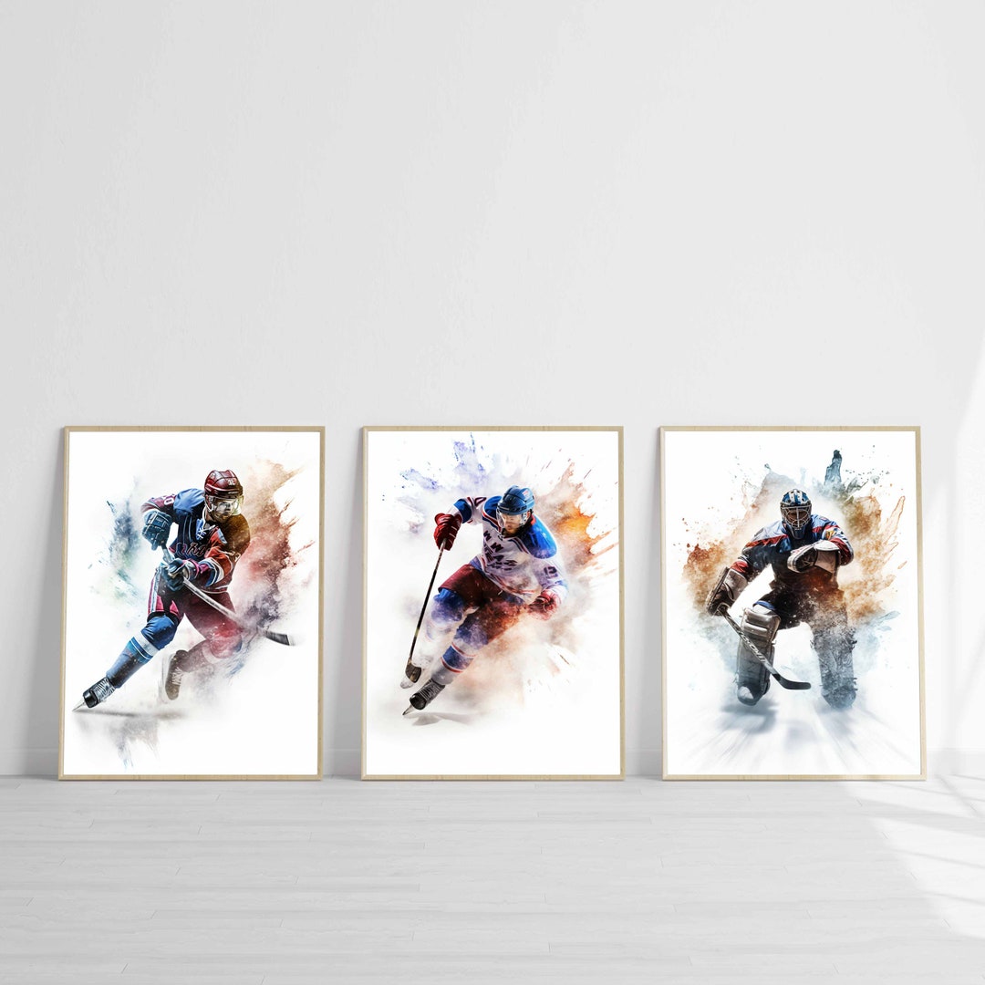 Ice Hockey Print Watercolor Printable Wall Art Instant Download Set of ...