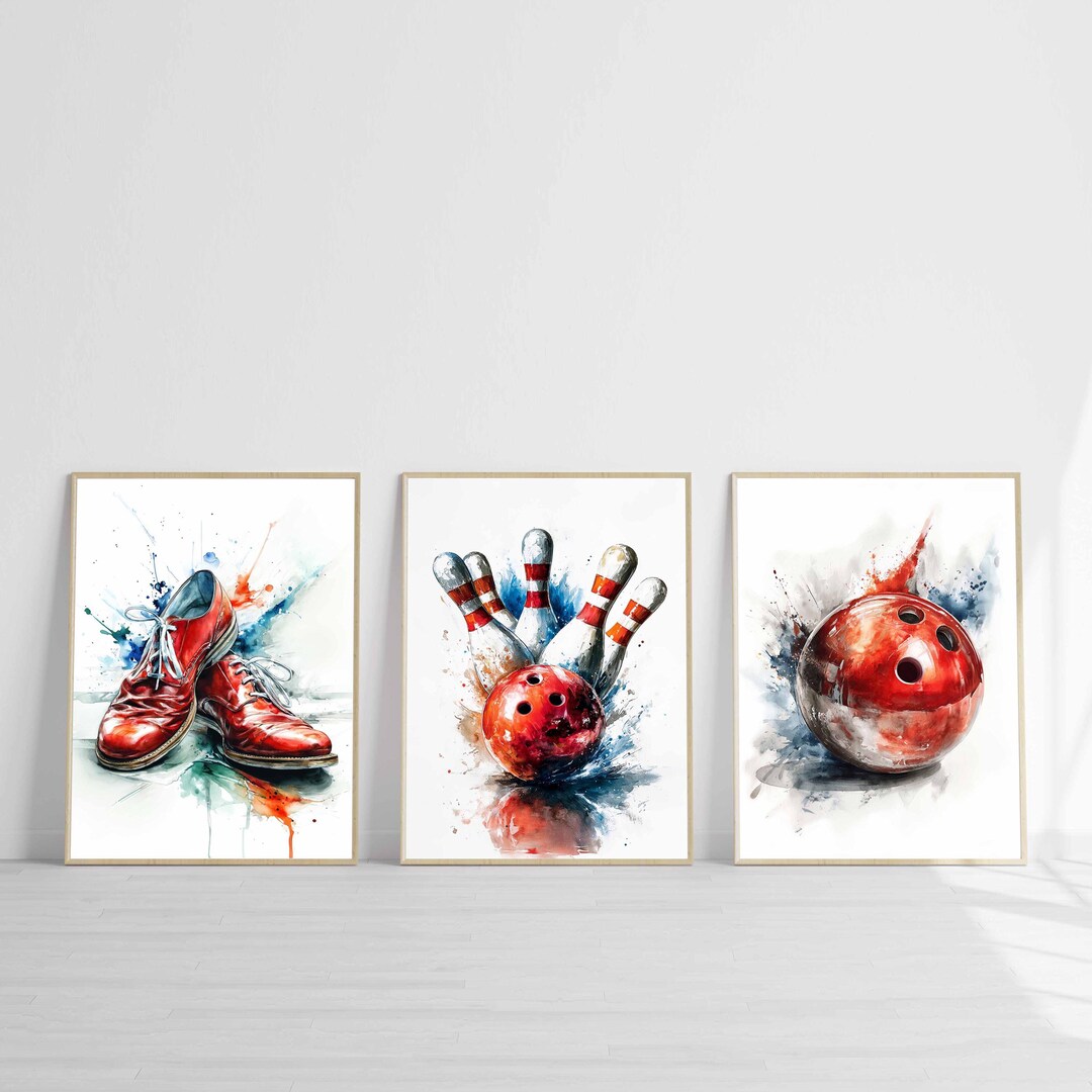 Bowling Watercolor Print Set of 3 Bowling Wall Art Digital Download ...