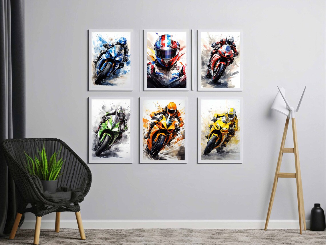 Motorbike Prints Motorcycle Wall Art Gifts for Bikers Boys Bedroom ...