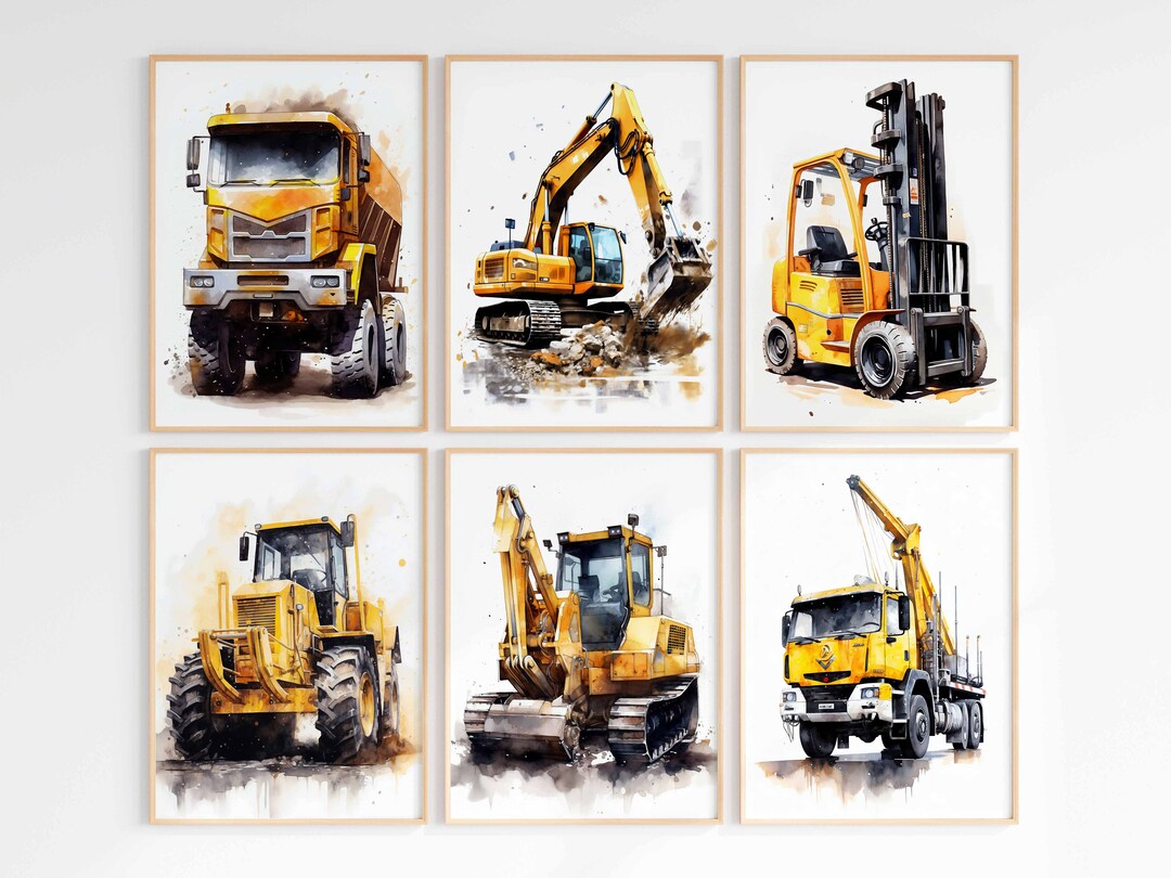 Construction Vehicle Prints Set Watercolor Truck Wall Art Printable ...