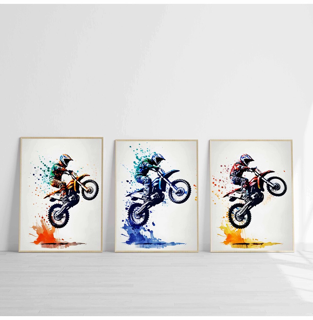 Motocross Print Watercolor Set of 3 Dirt Bike Printable Motorsports ...