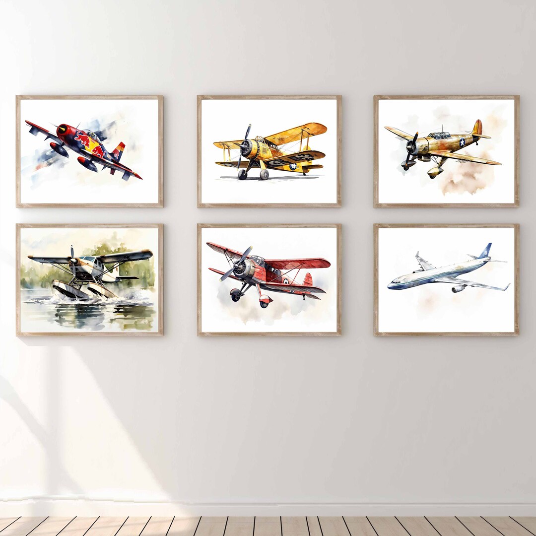 Airplane Print Plane Watercolor Set of 6 Printable Kids Airplane Wall ...