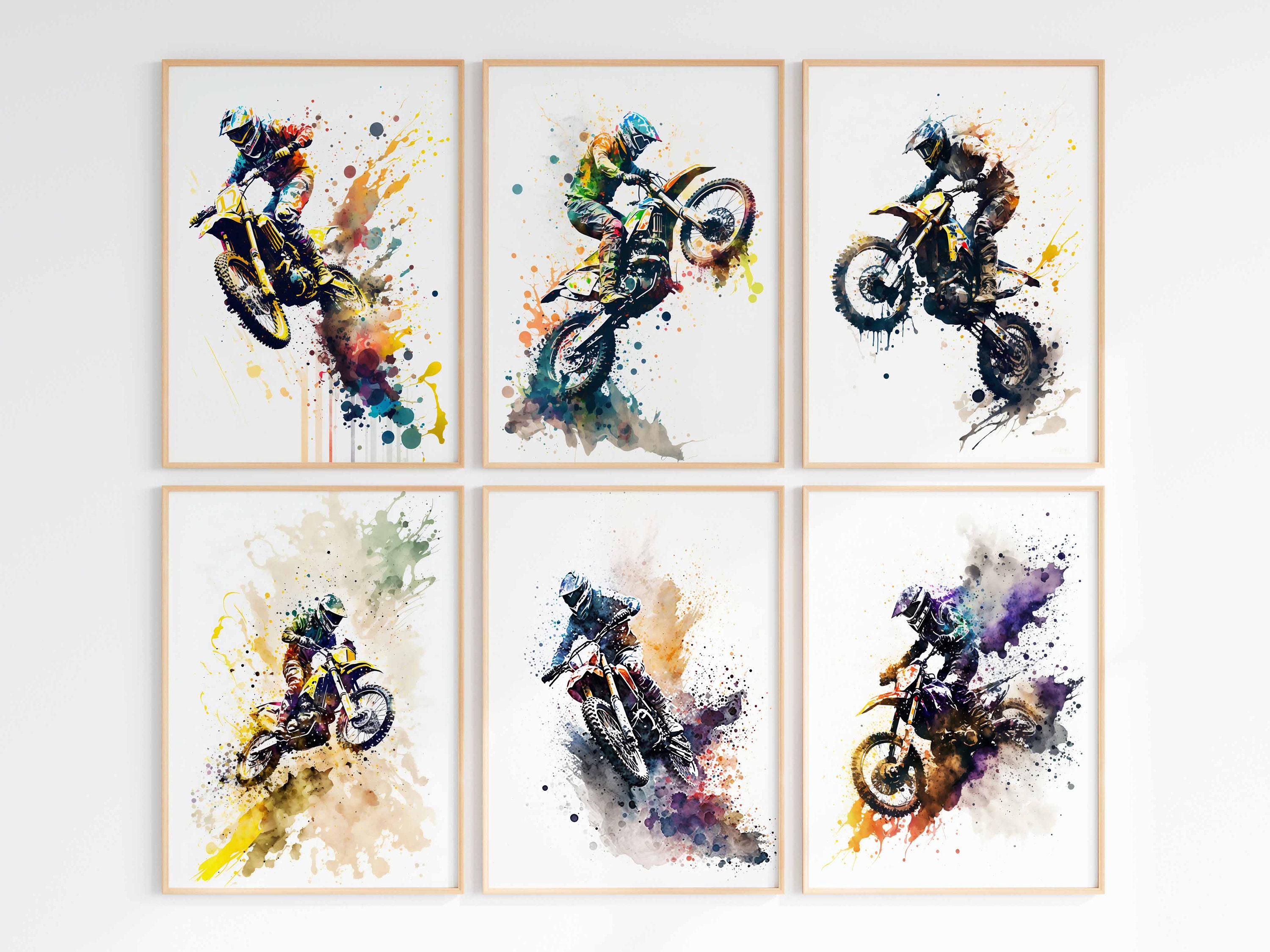 Motocross Wall Art Set of 6 Prints Watercolor Dirt Bike Poster ...