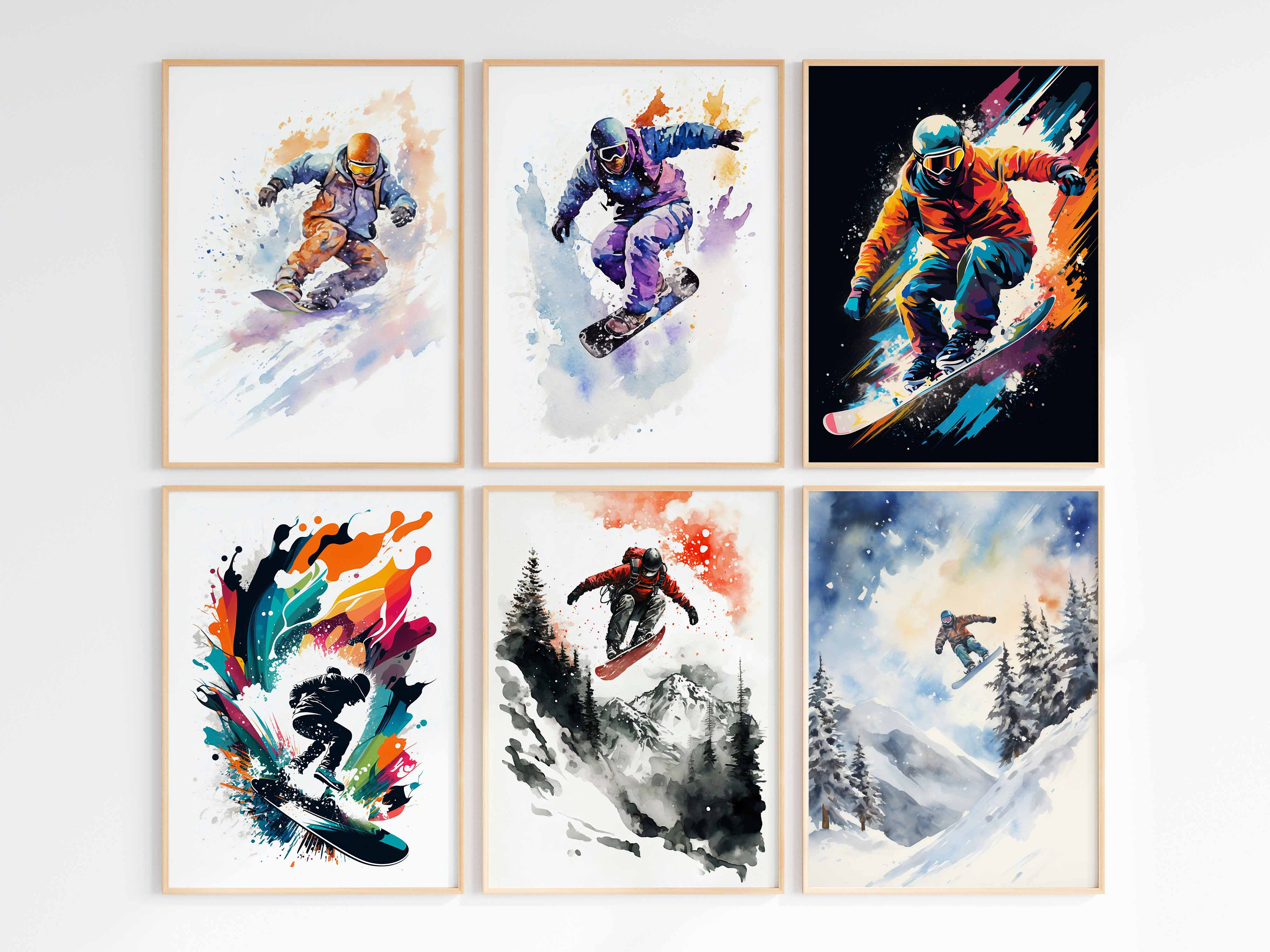 Snowboard Print Wall Art Set of 6 Winter Sport Printable Downhill ...