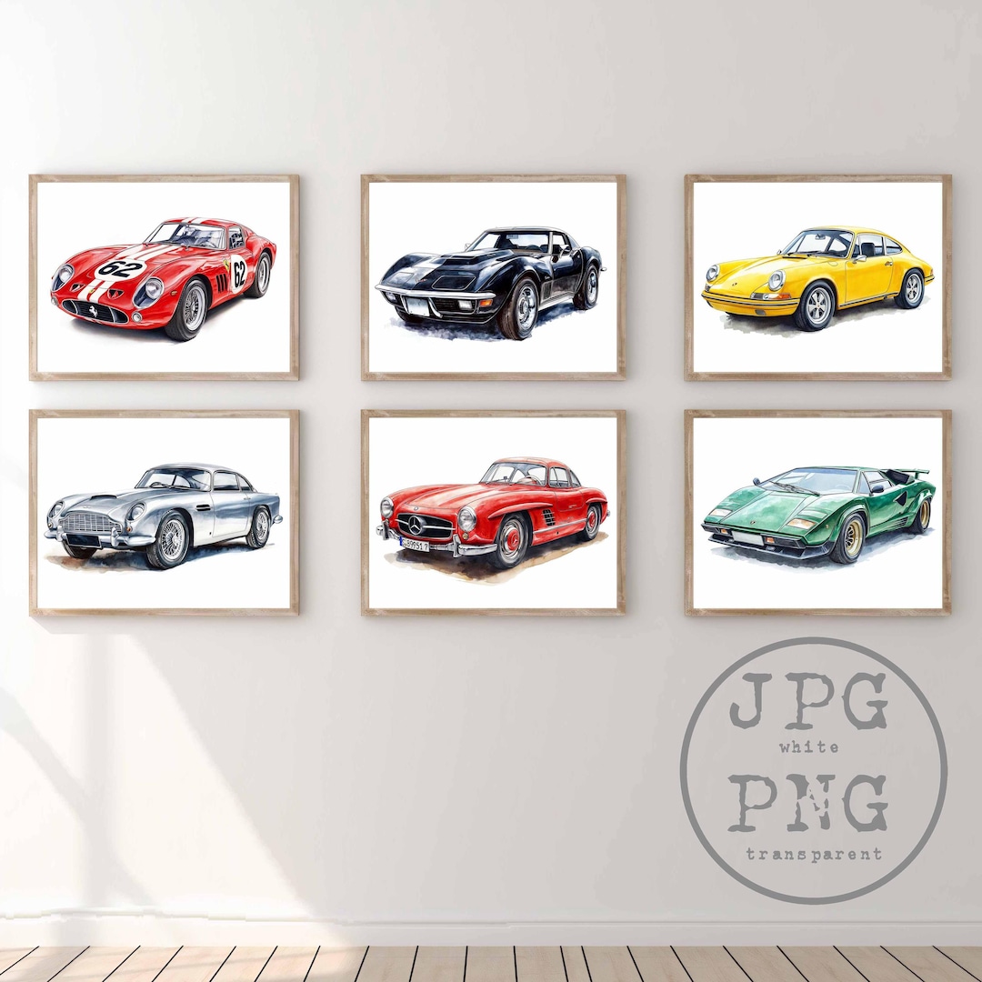 Classic Car Prints Vintage Car Sports Car Printable Artwork 6 Retro Car ...