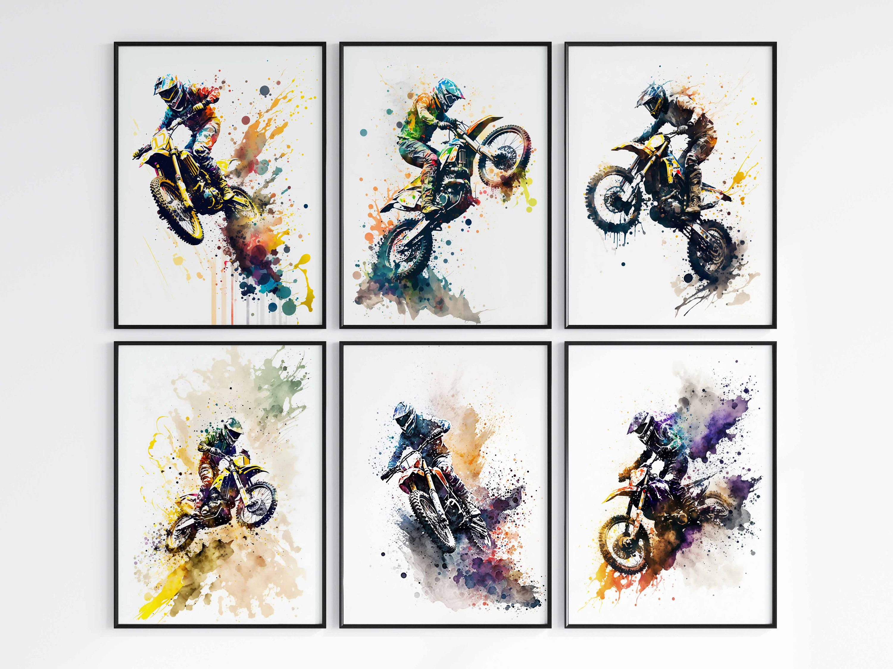 Motocross Wall Art Set of 6 Prints Watercolor Dirt Bike Poster - Etsy