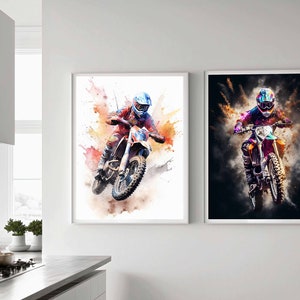 Motocross Prints Set of 6 Watercolor Impressionism Dirt Bike Printable ...
