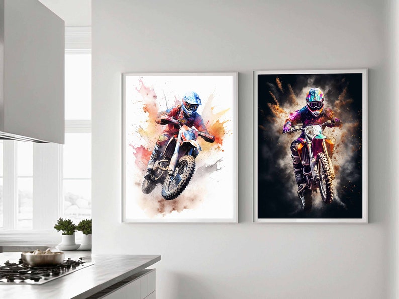 Motocross Prints Set of 6 Watercolor Impressionism Dirt Bike Printable ...