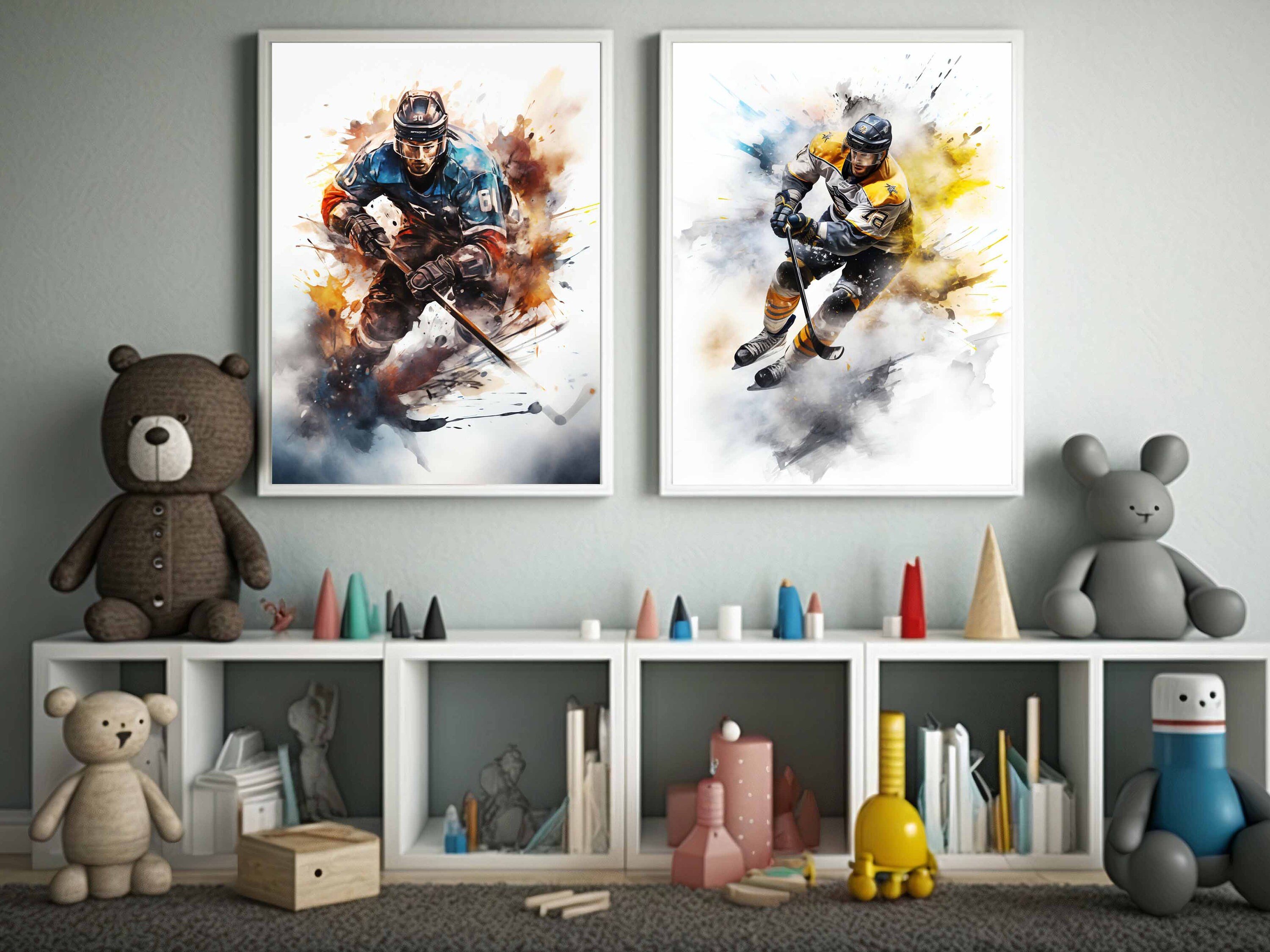 Ice Hockey Print Watercolor Printable Wall Art Sports Art Prints Big ...