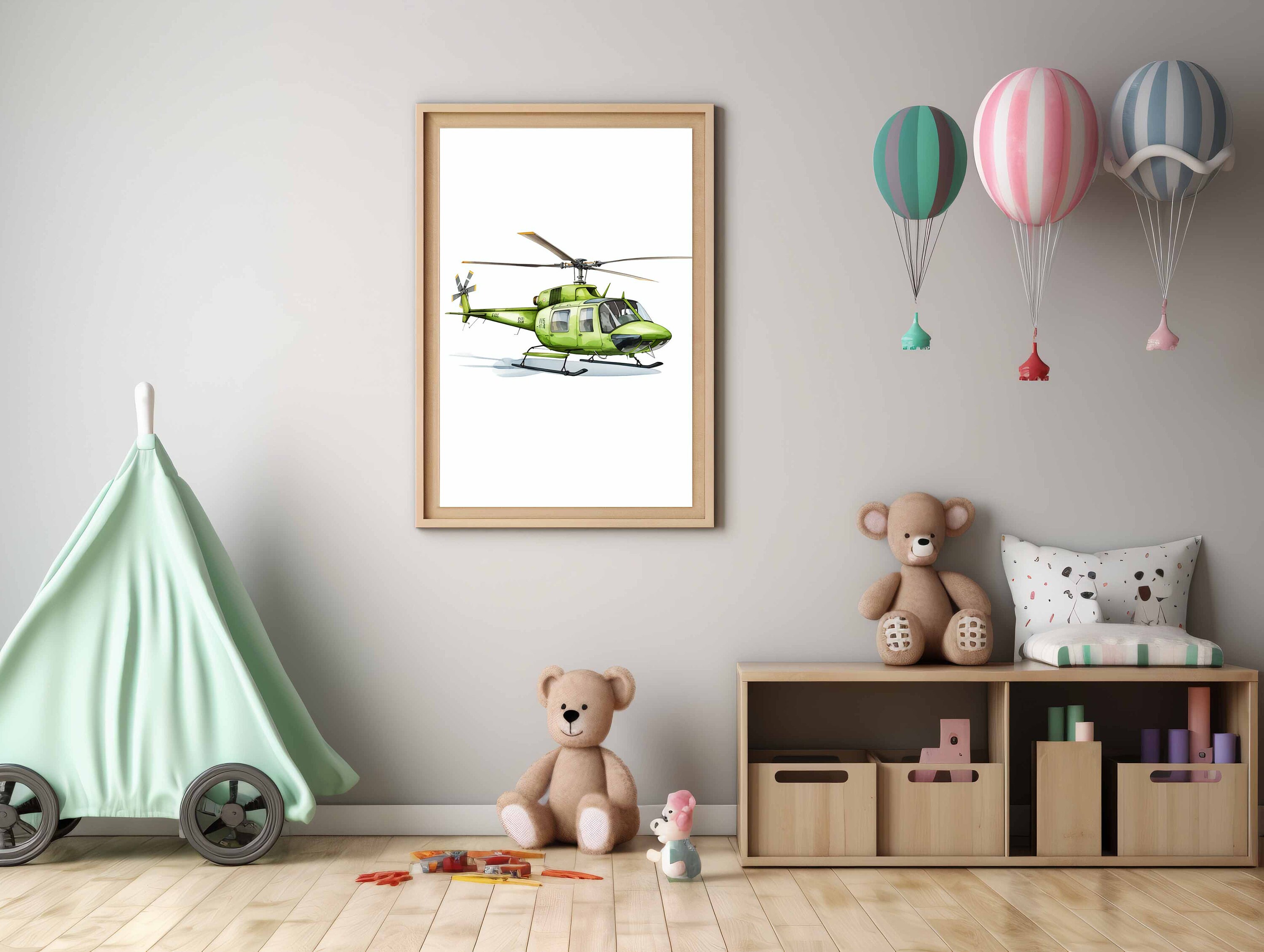 Helicopter Print Watercolor Nursery Printable Kids Wall Art Child Room ...