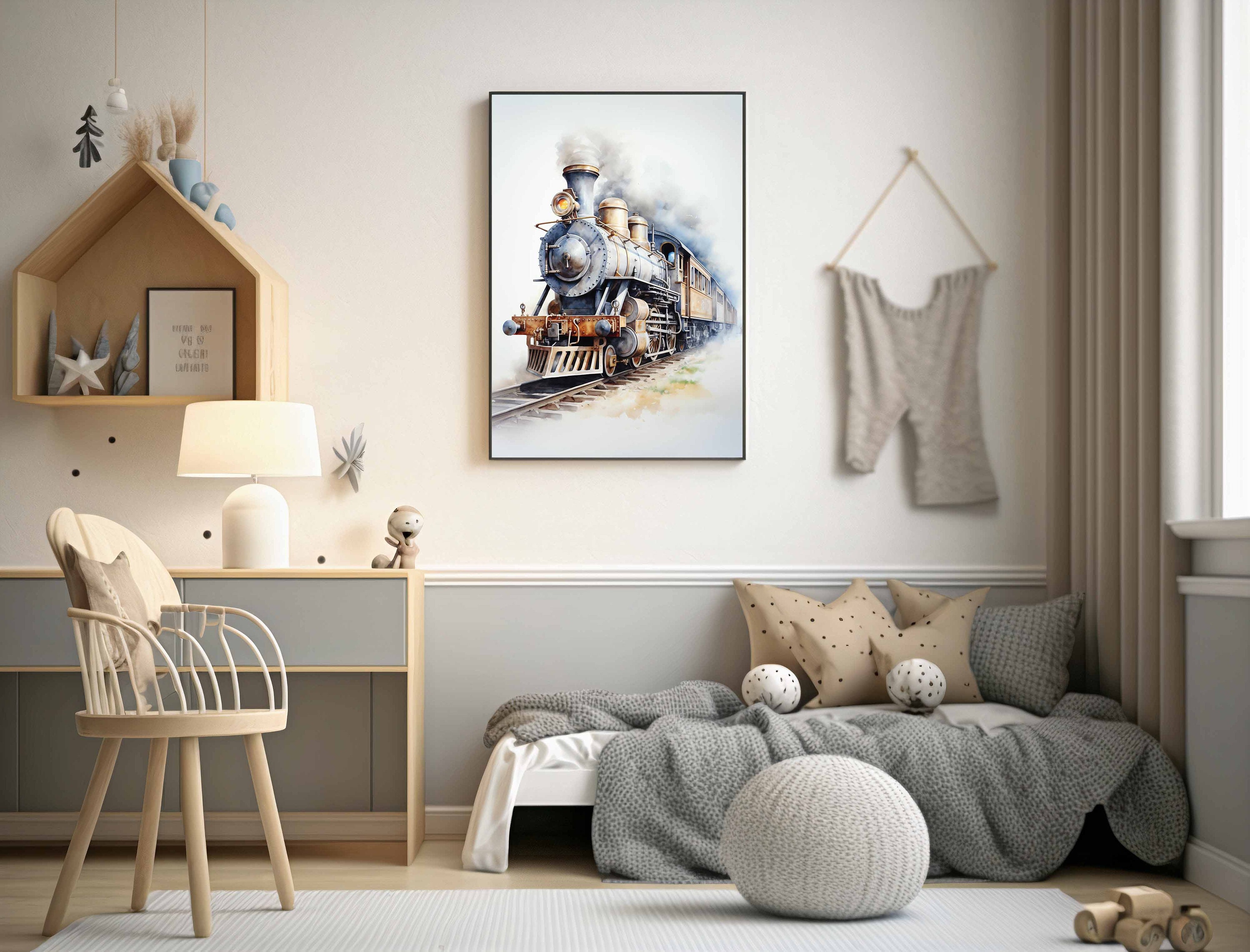Train Watercolor Print Locomotive Printable Steam Train Wall Art ...