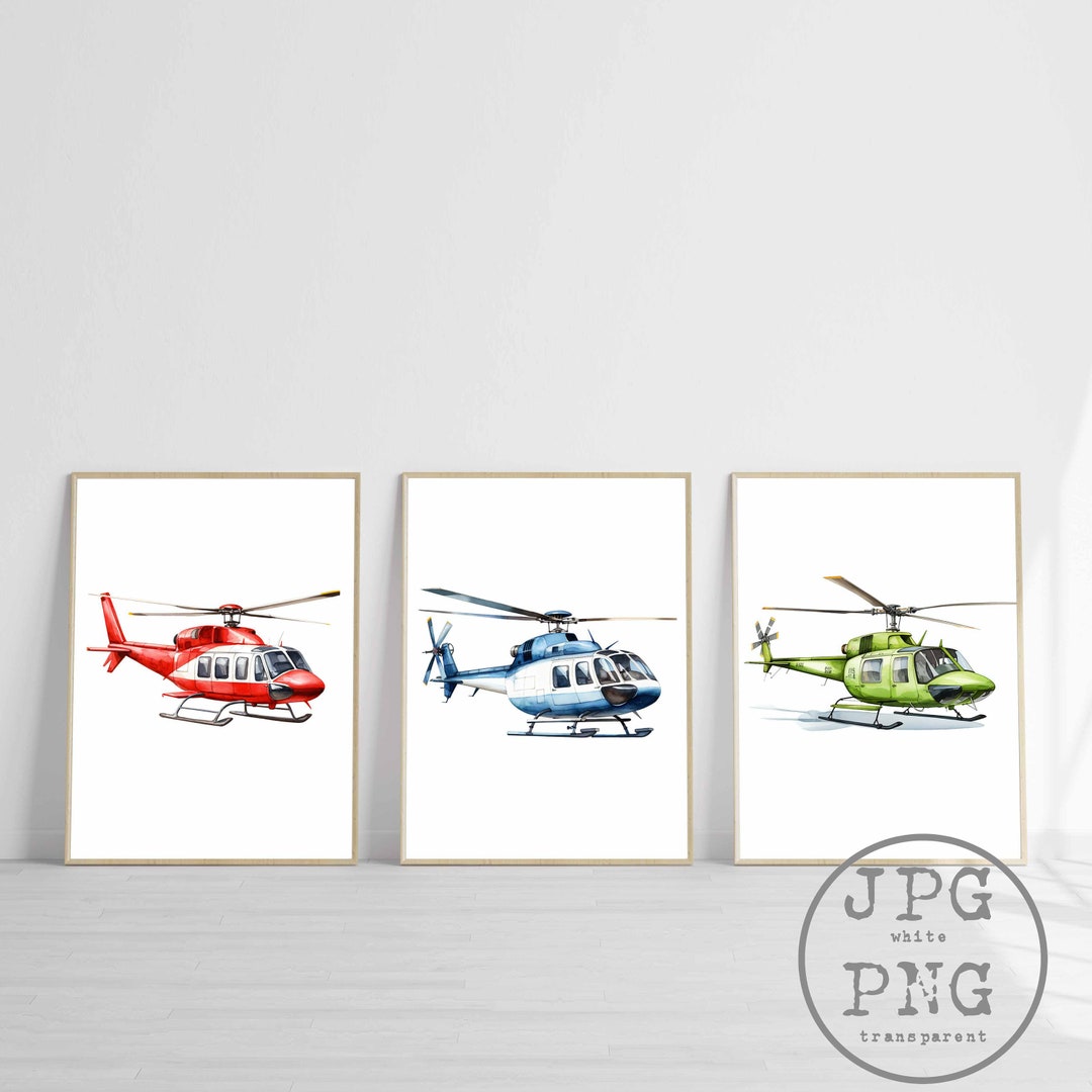 Helicopter Print Watercolor Nursery Printable Kids Wall Art Child Room ...