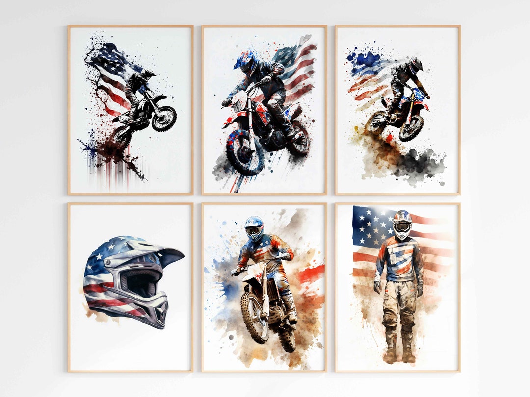 Motocross Prints Watercolor USA Flag Dirt Bike Printable American ...