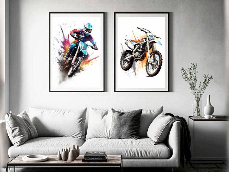 Motocross Prints Set of 6 Watercolor Impressionism Dirt Bike Printable ...