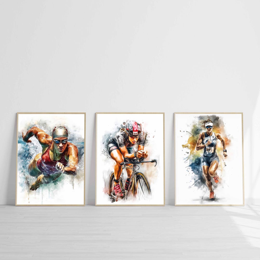 Female Triathlon Print Set of 3 Triathlete Wall Art Digital Download ...