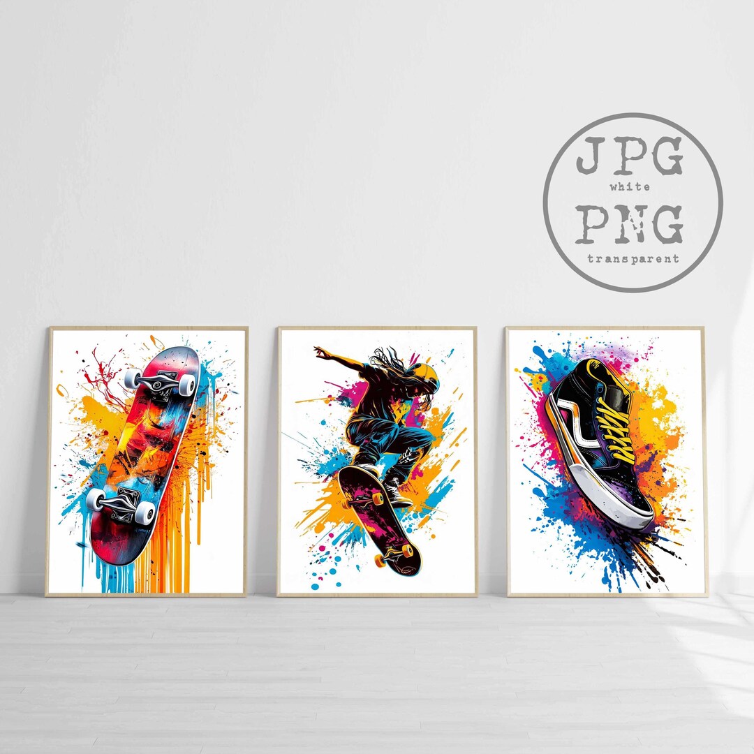 Skateboard Wall Art Design Set of 3 Skateboarding Print Poster Digital ...