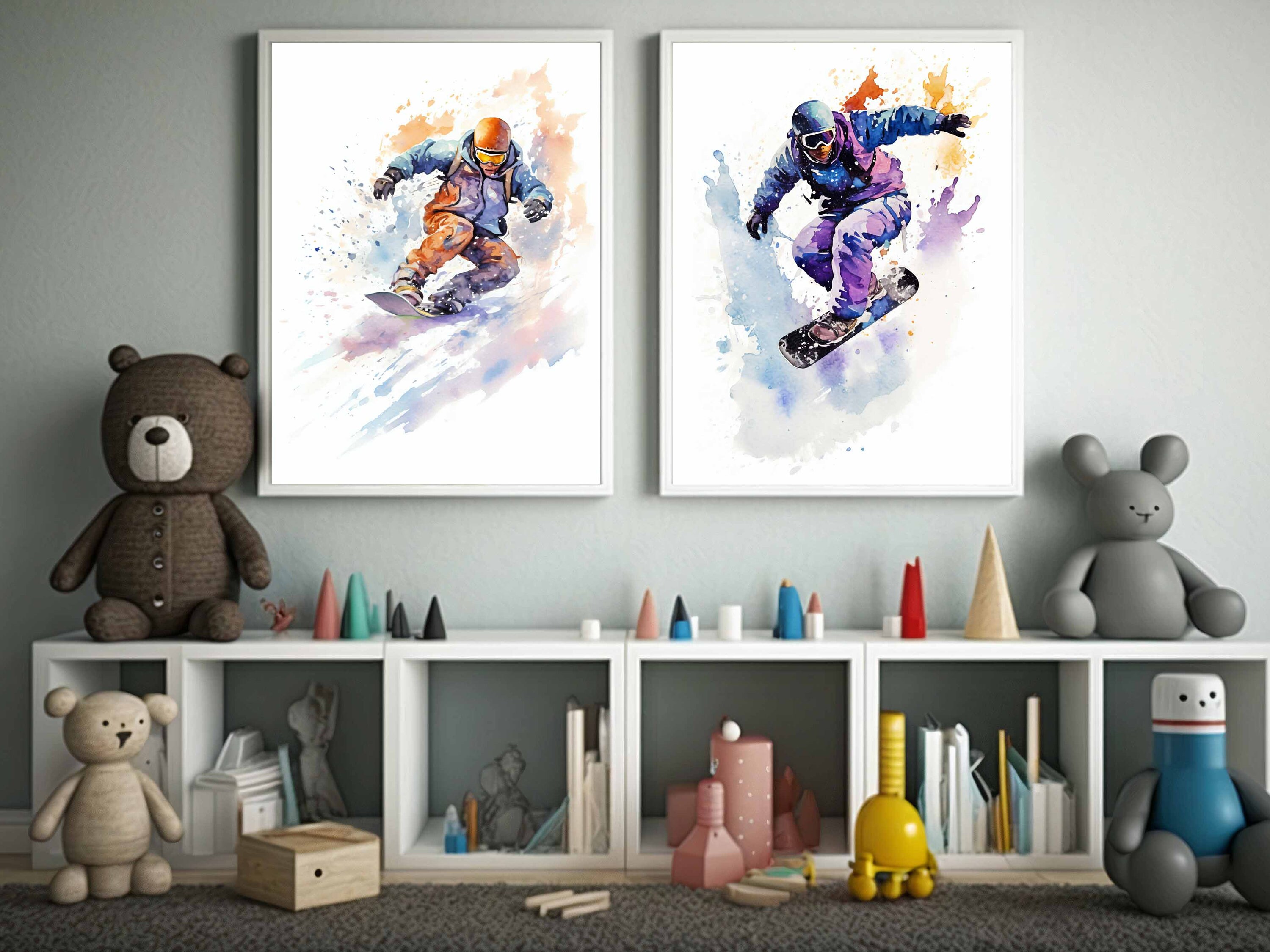 Snowboard Print Wall Art Set of 6 Winter Sport Printable Downhill ...