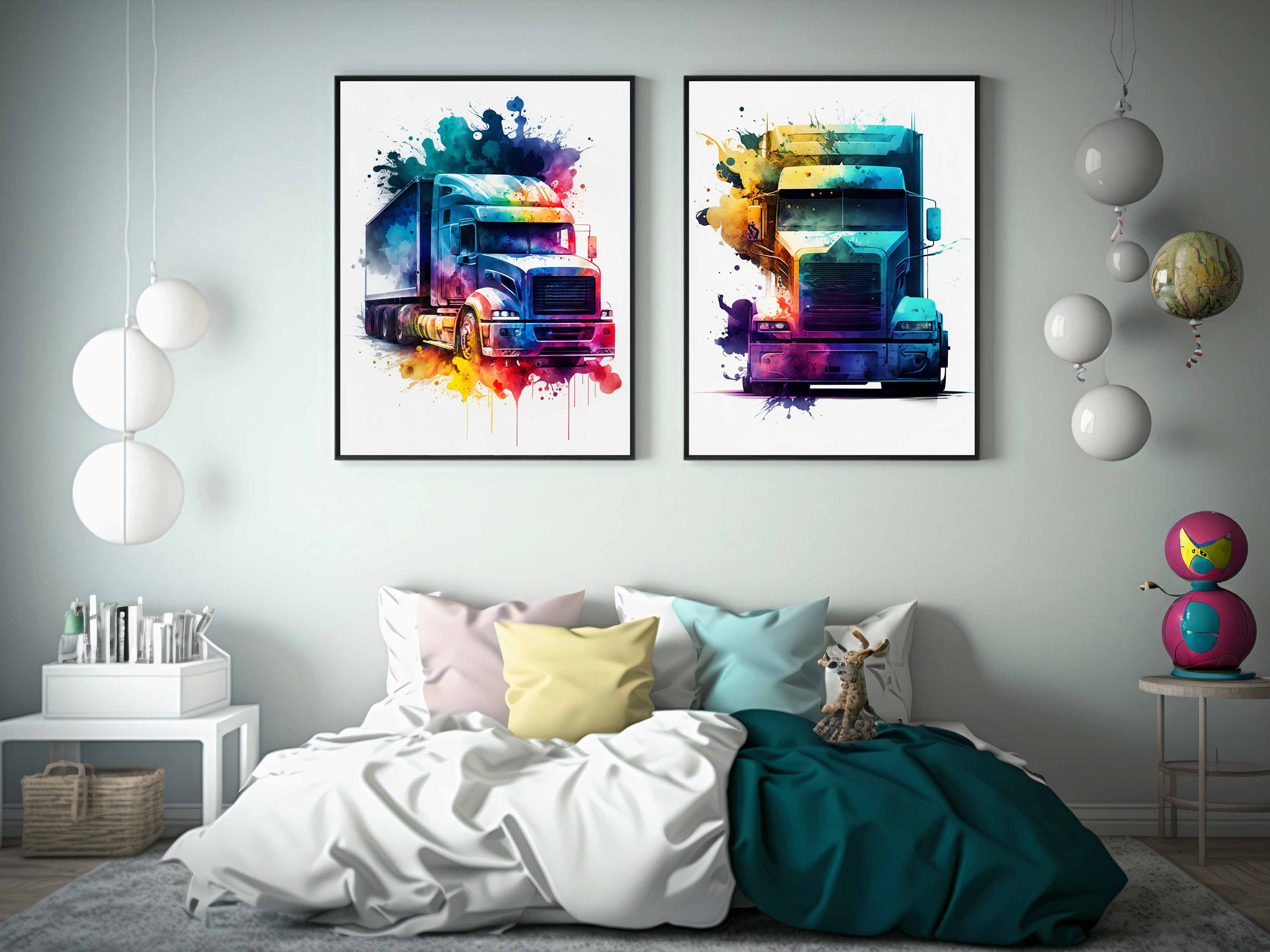 Truck Prints Watercolor Semi Truck Wall Art Printable Big Rig Poster ...