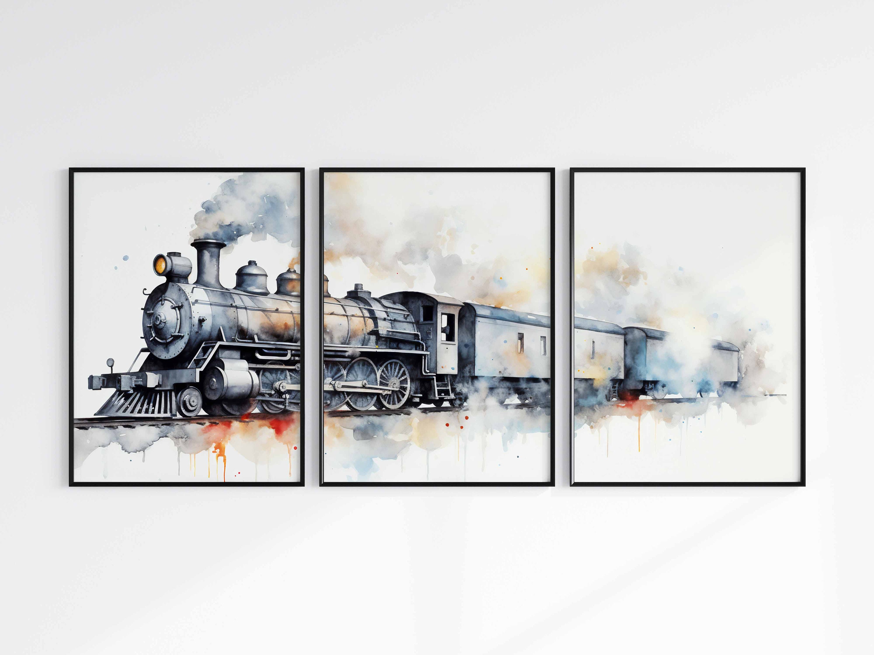 Train Watercolor Print Locomotive Printable Steam Train - Etsy