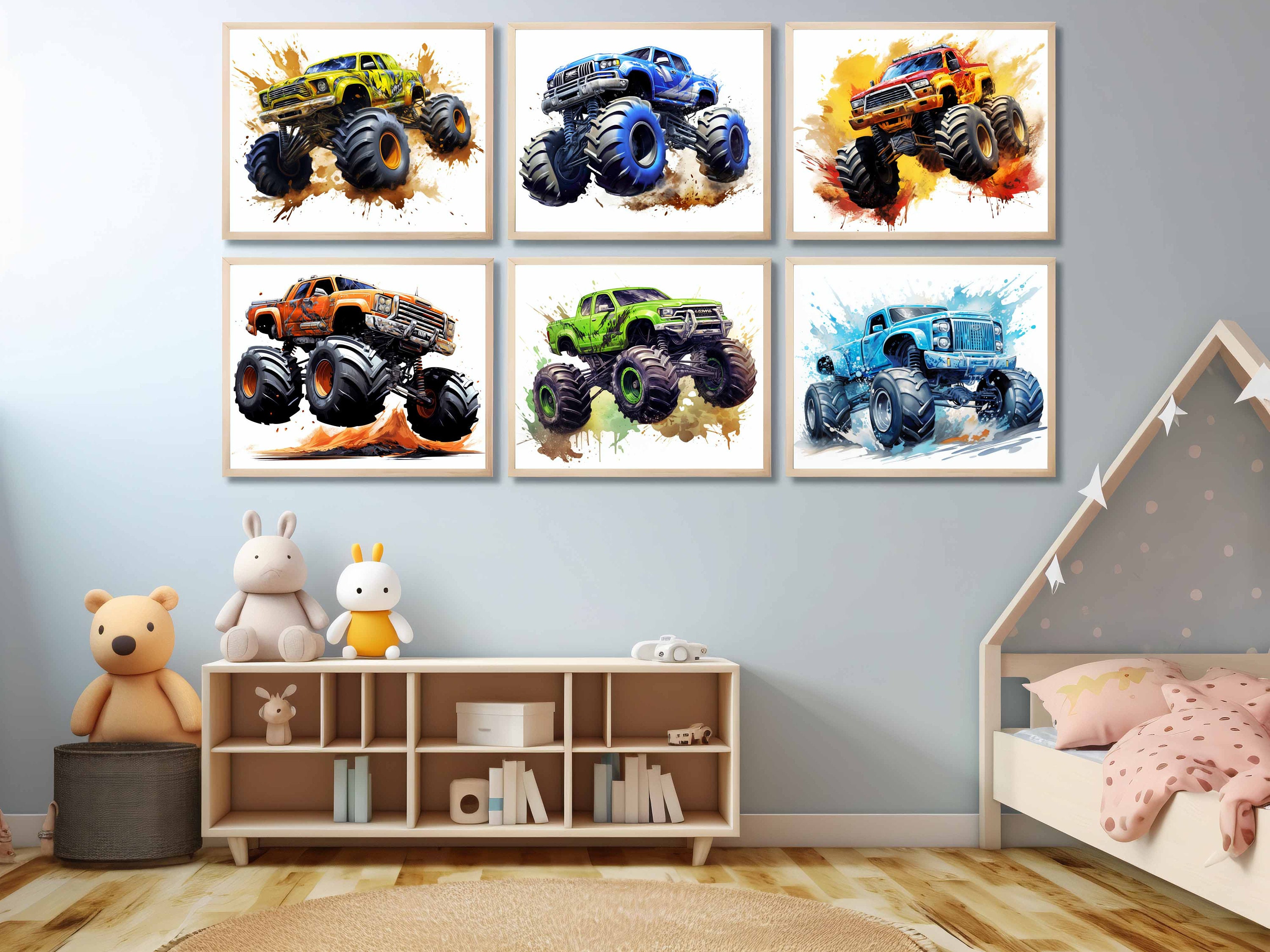 Monster Truck Print Big Wheel Pickup Monster Truck Art Poster Boy Room ...
