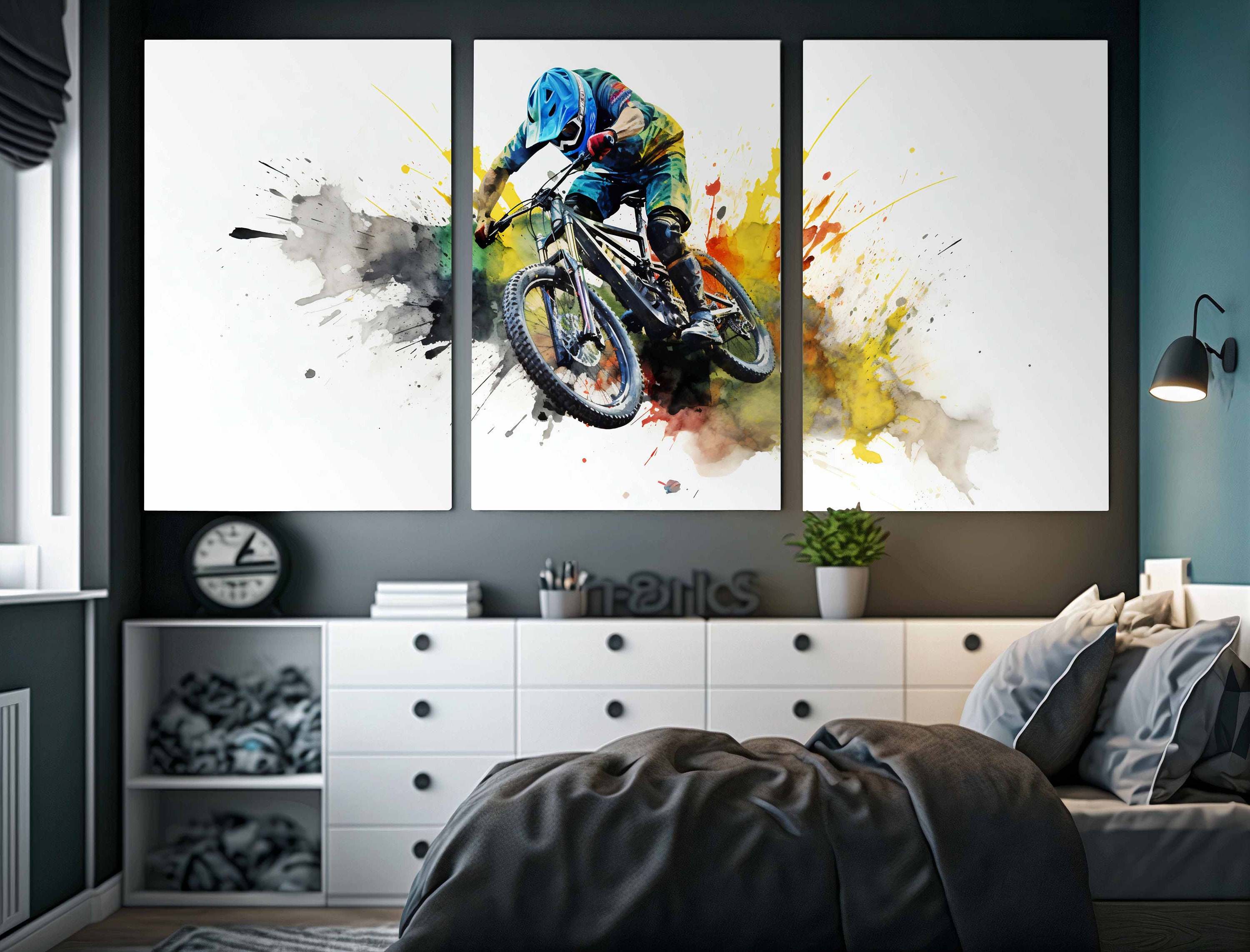 Mountain Bike Print Watercolor Bicycle Poster Downhill Mountain Bike ...