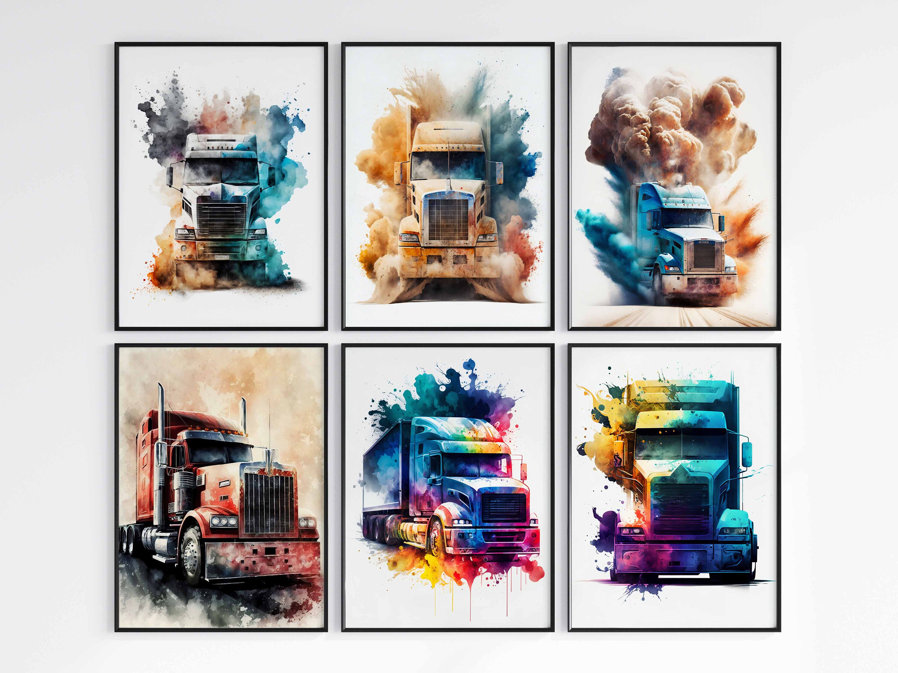 Truck Prints Watercolor Semi Truck Wall Art Printable Big Rig - Etsy