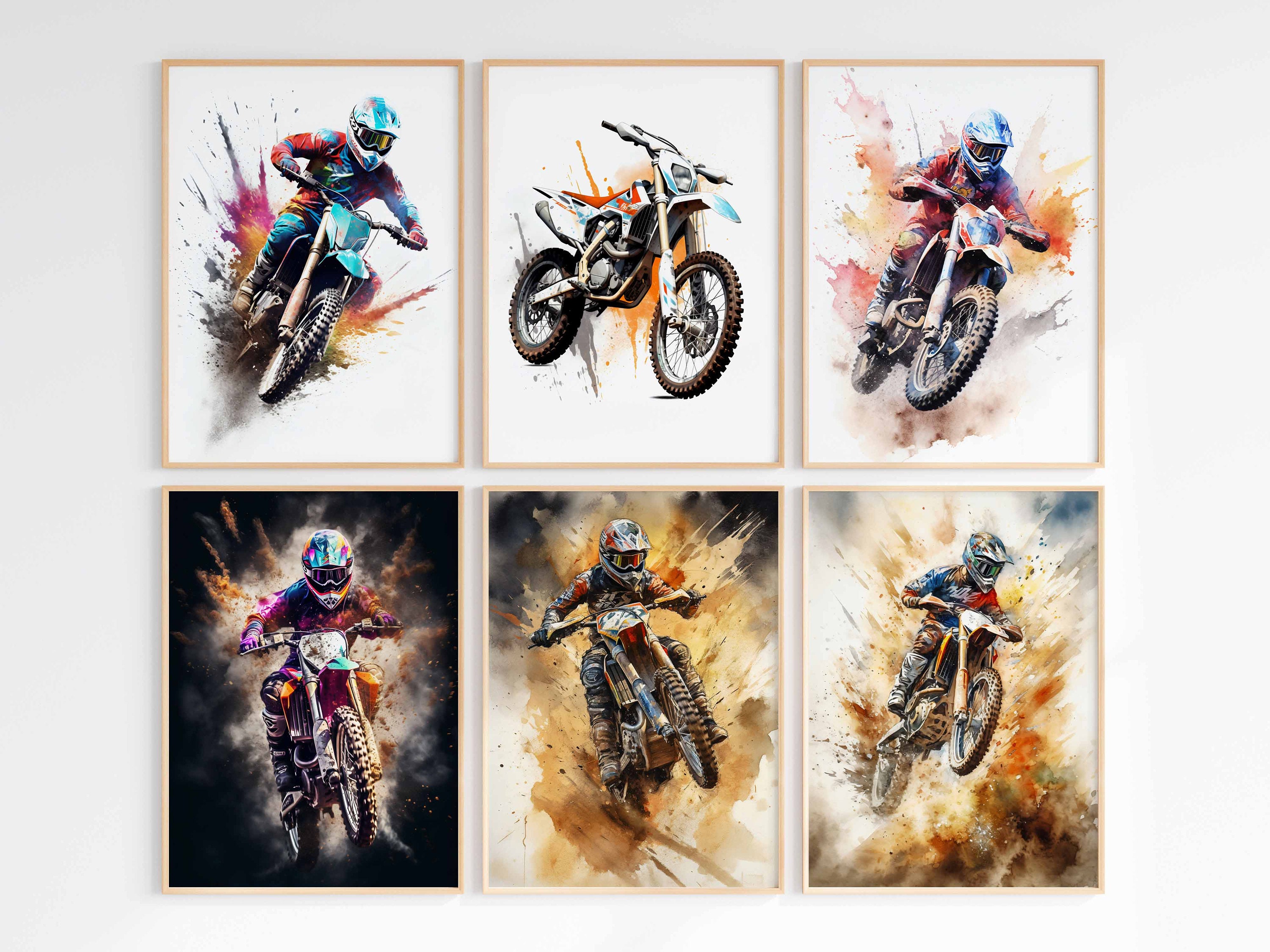 Motocross Prints Set of 6 Watercolor Impressionism Dirt Bike Printable ...