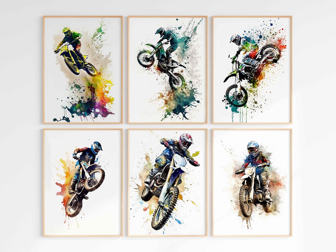 Motocross Prints Set of 6 Watercolor Dirt Bike Printable Motorsports ...