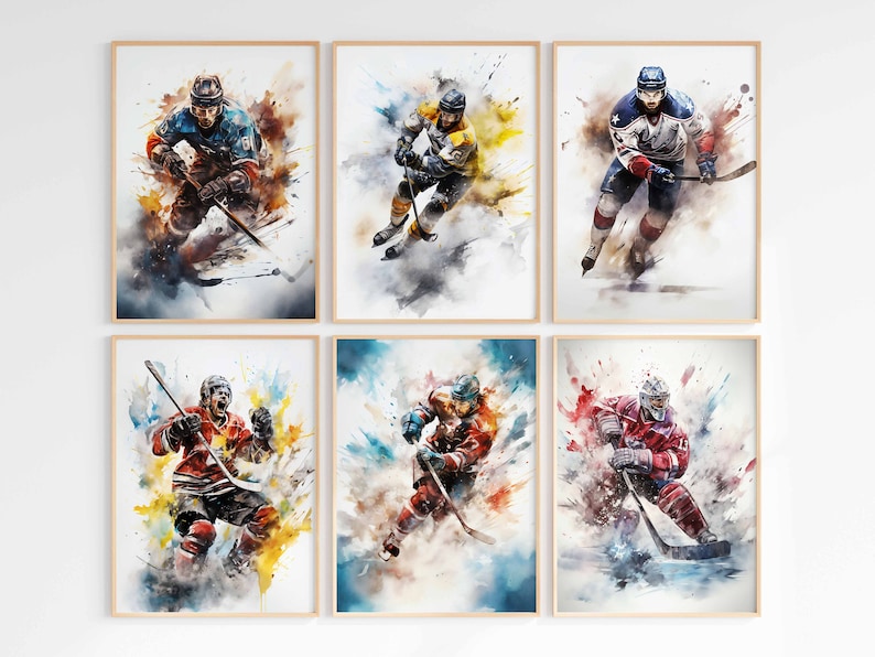 Ice Hockey Print Watercolor Printable Wall Art Sports Art Prints Big ...