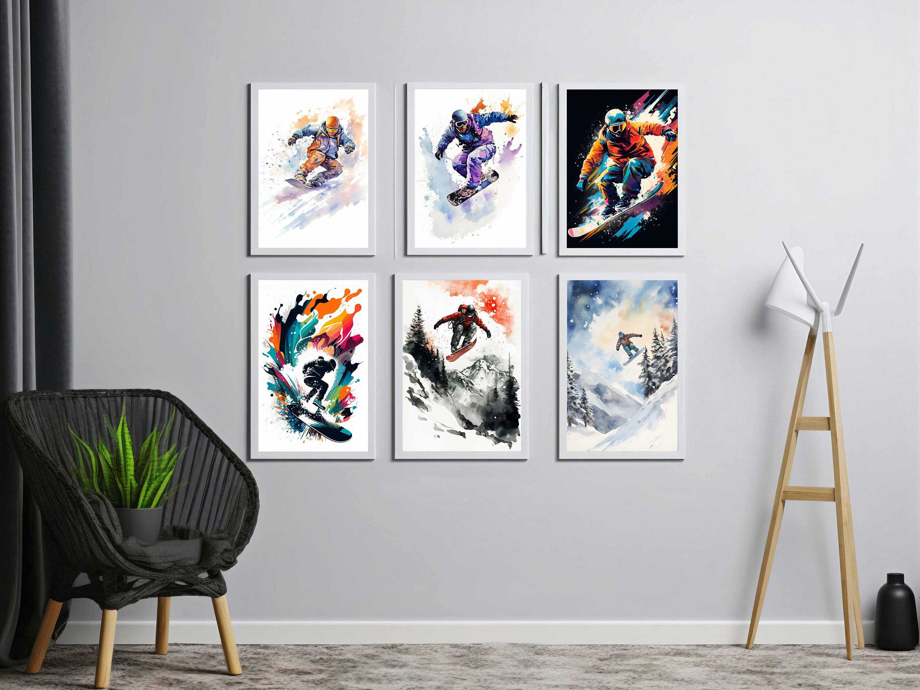 Snowboard Print Wall Art Set of 6 Winter Sport Printable Downhill ...