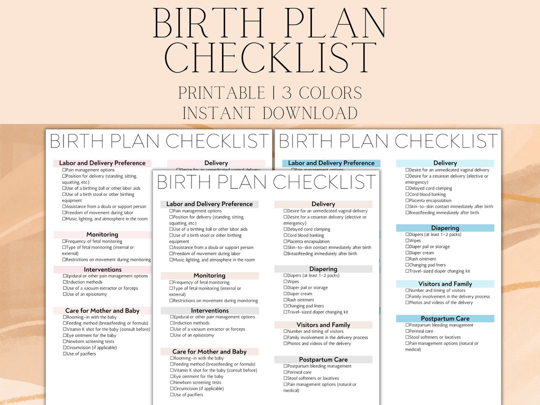 Baby Birth Plan Checklist Printable, Newborn Checklist, Nursery ...