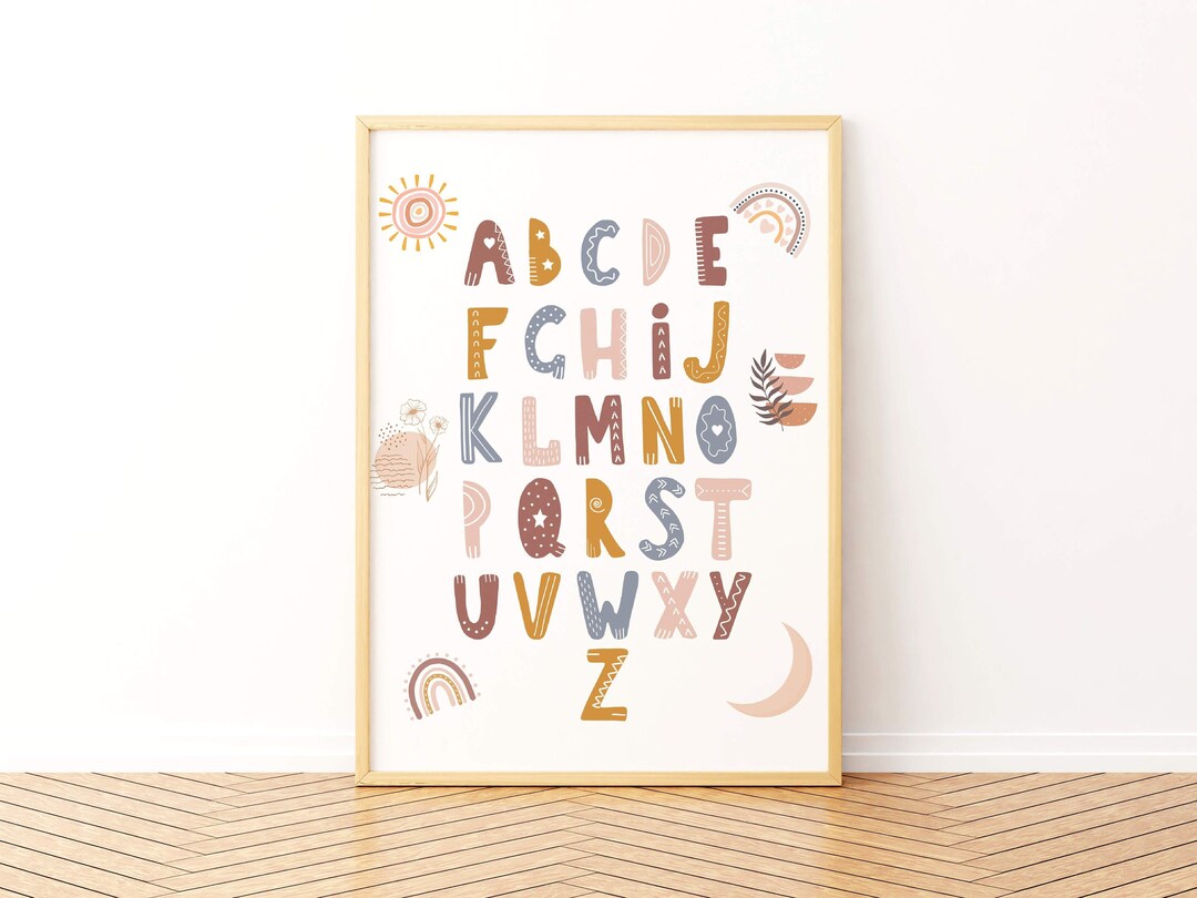 Alphabet Poster, Neutral Boho Nursery, Neutral Alphabet Poster ...