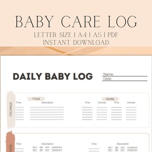 Baby Daily Log, Printable, Baby Care Log, Nanny Log, Baby Tracker ...
