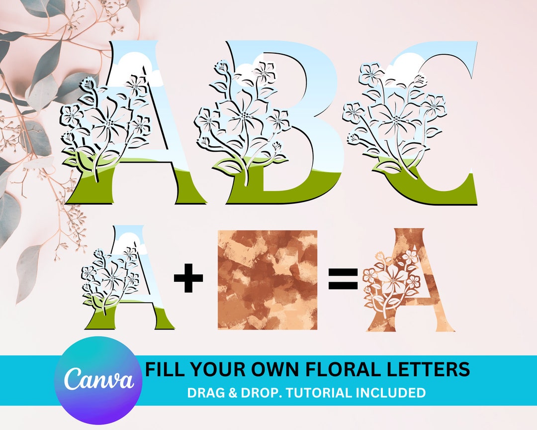 Canva Frame Template Floral Blank Letters Transparent Alphabet Font ...