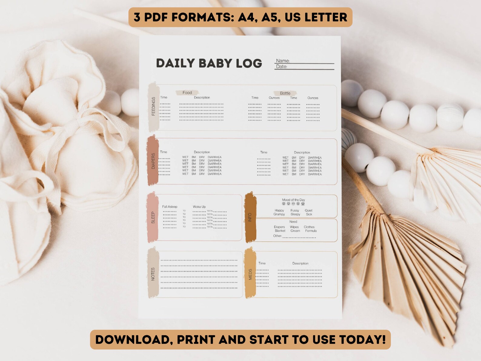 Baby Daily Log Printable Baby Care Log Nanny Log Baby - Etsy