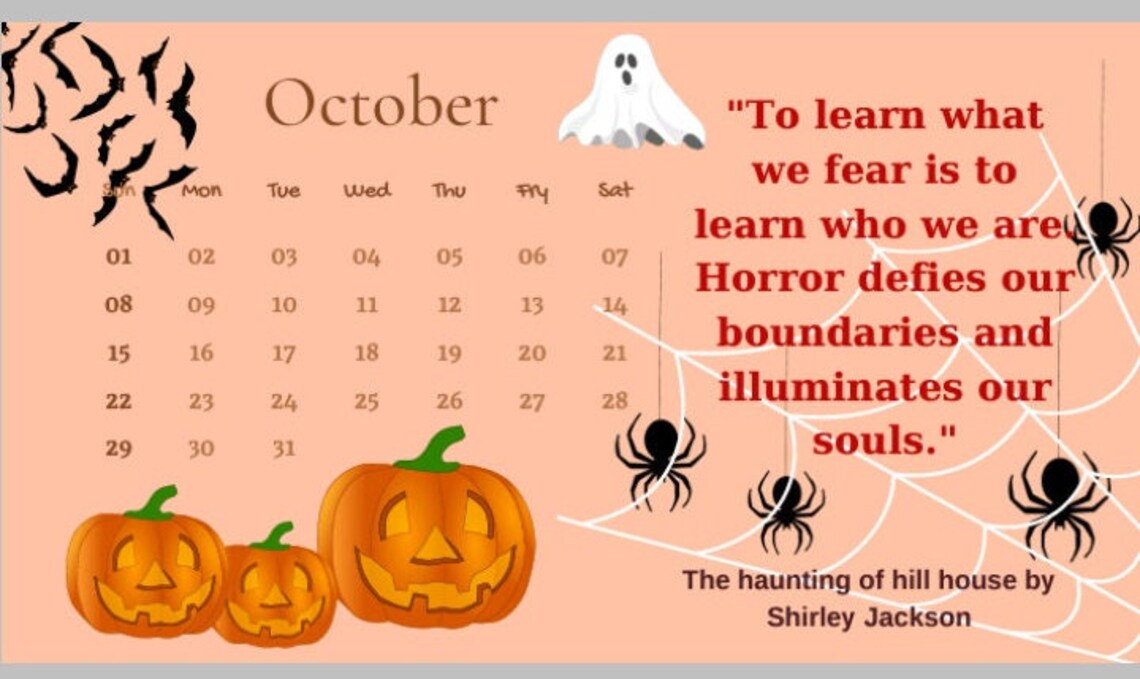 2023 Printable Calendar With Book Quote / Monthly Calendar/ Horizontal ...