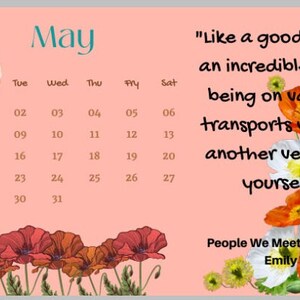 2023 Printable Calendar With Book Quote / Monthly Calendar/ Horizontal ...